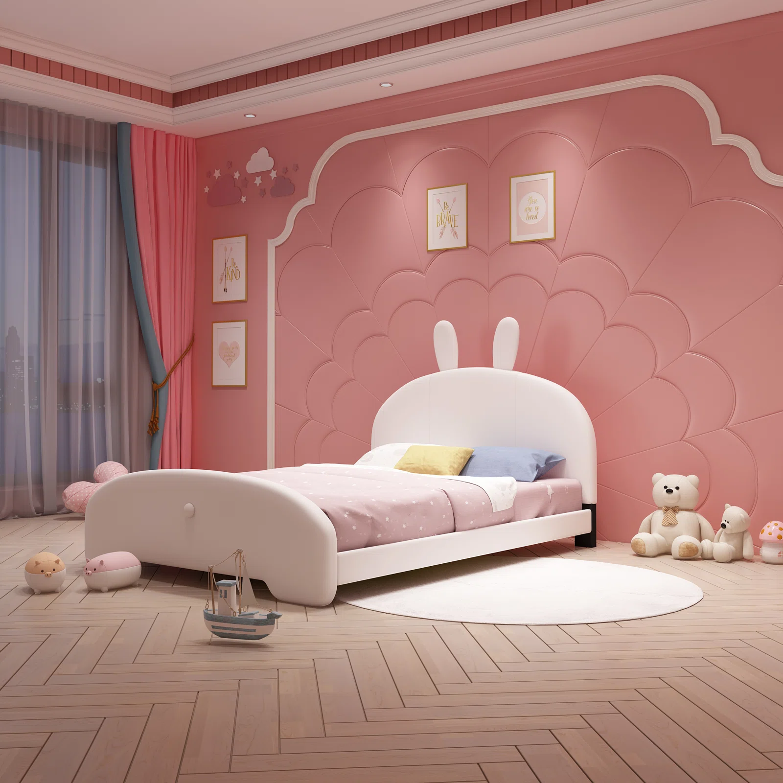 Aukfa Full Size Upholstered Platform Bed with Cartoon Bunny Ears ...