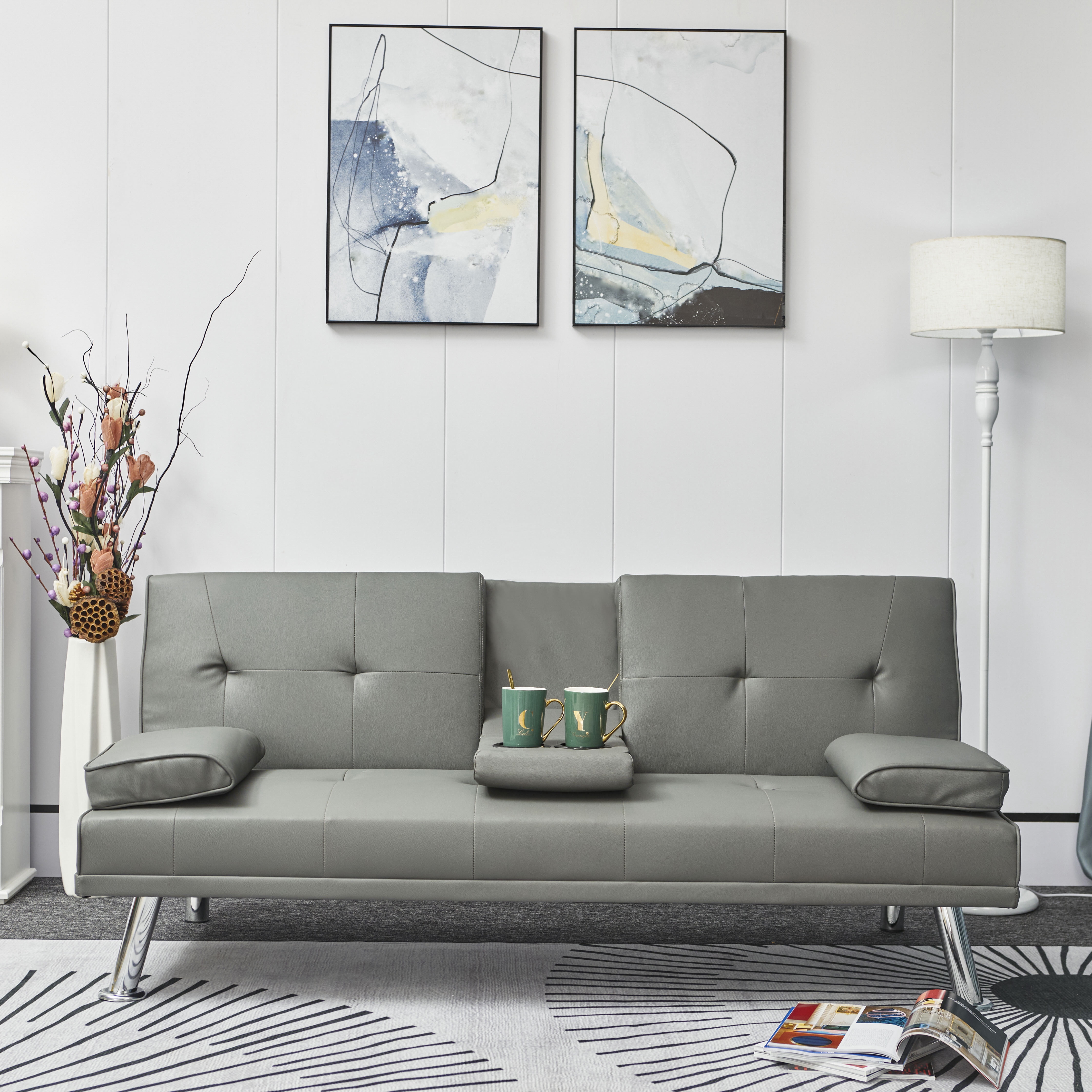 Aukfa Leather Futon Sofa Bed Modern Convertible Couch Folding Chaise ...
