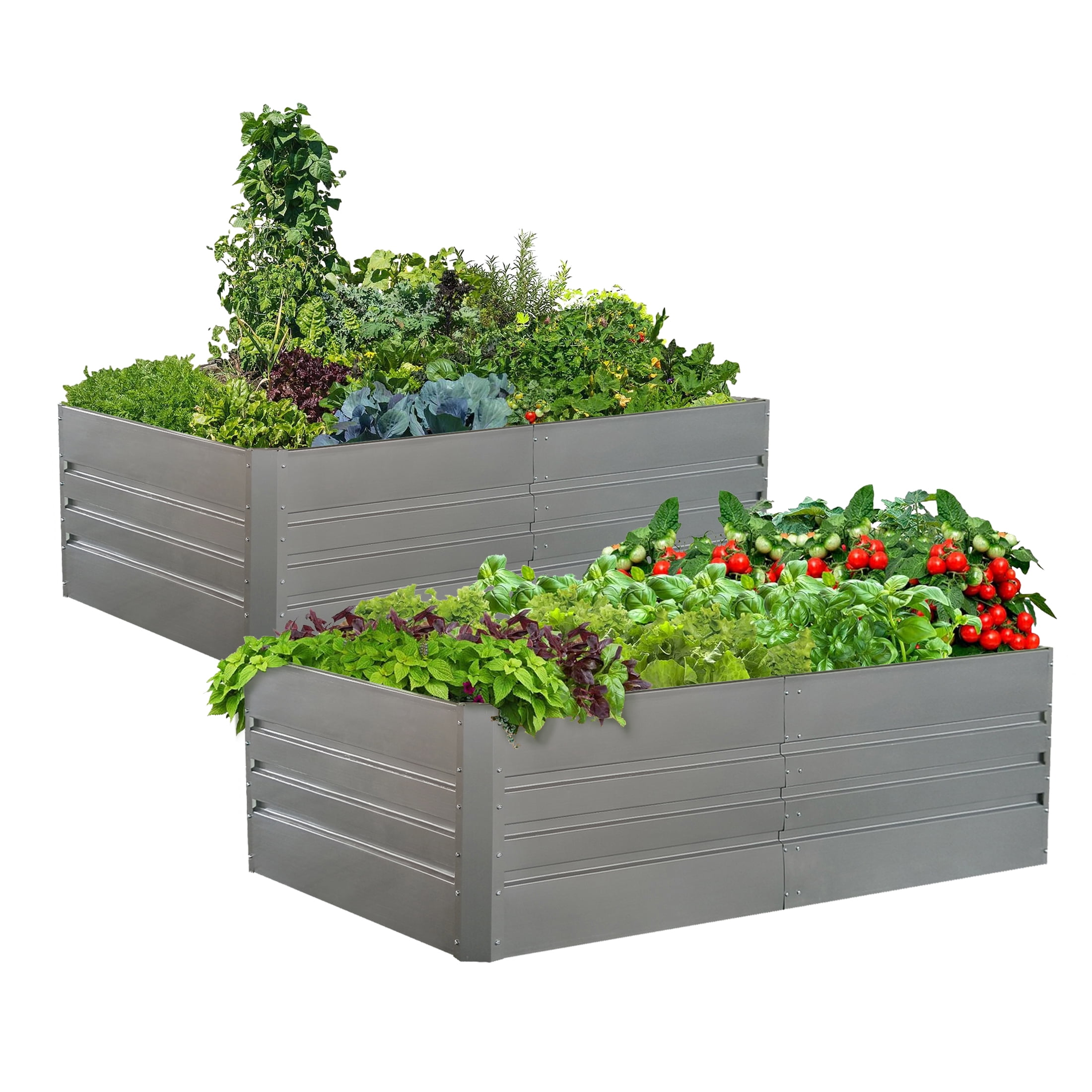Aukfa Galvanized Raised Garden Bed, 2 Pack 8x4x2FT Metal Planting Box ...