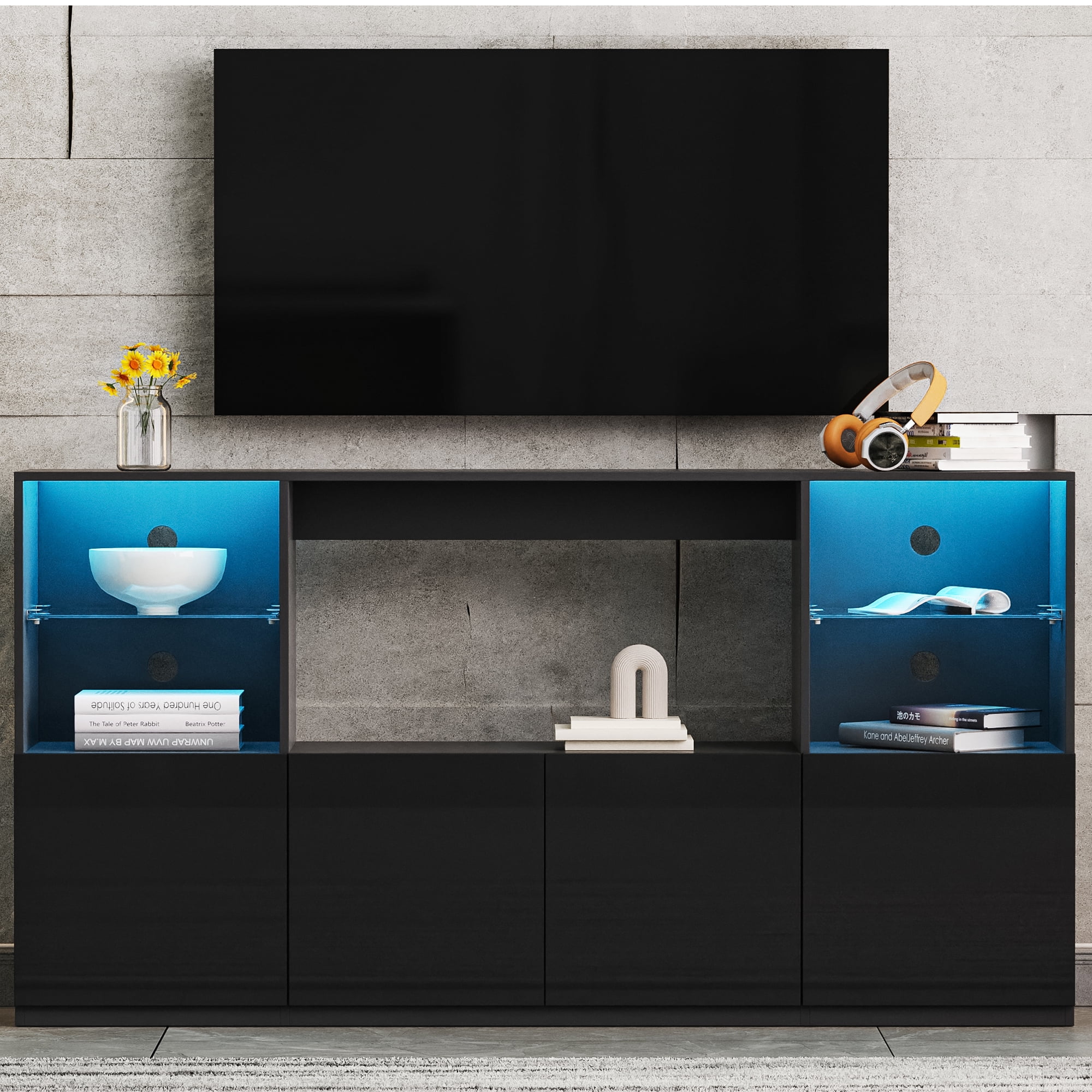 Aukfa High Gloss TV Stand for TVs up to 75", Sideboard Storage Cabinet ...