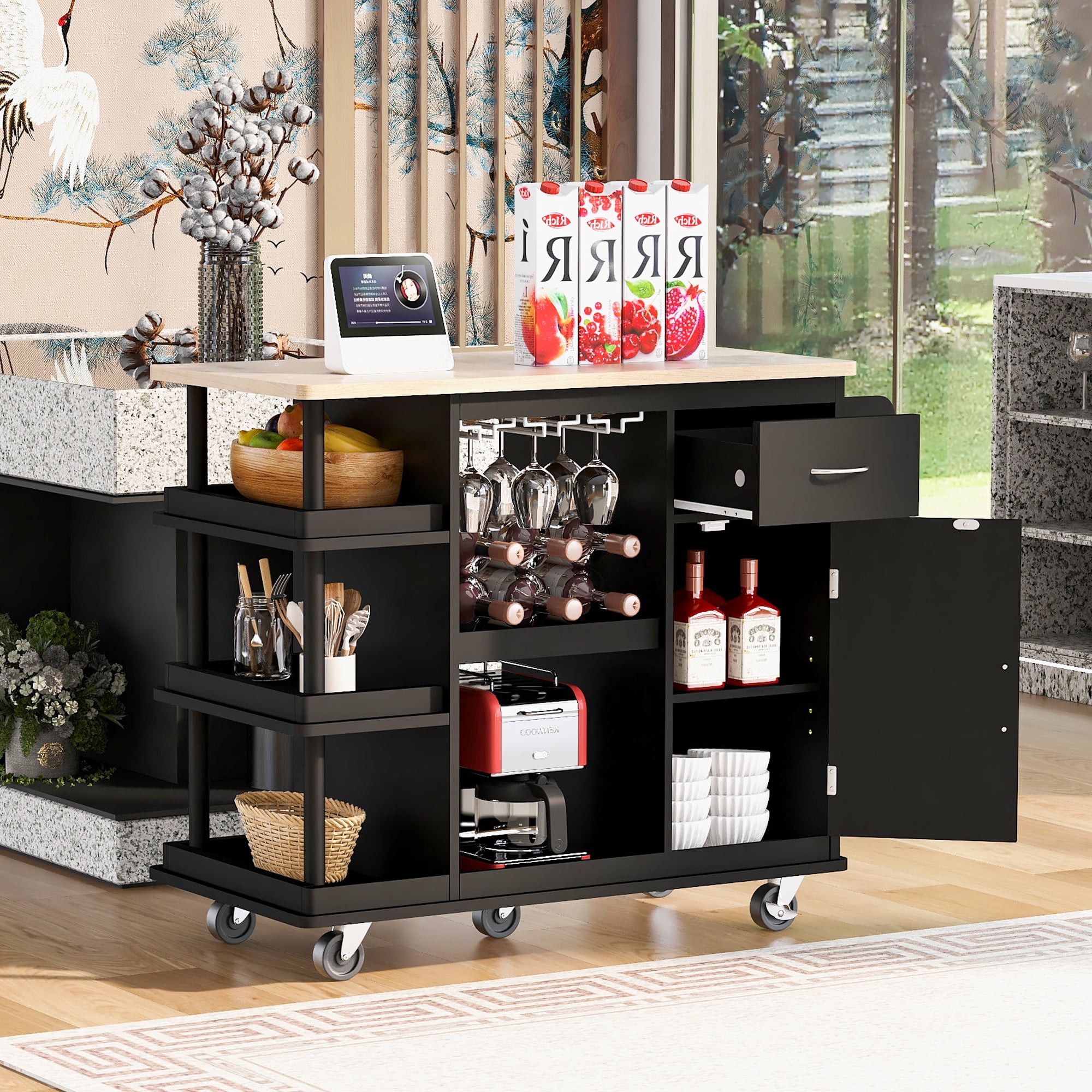 Aukfa Kitchen Island Storage Cabinet Cart with Wheels and Storage ...