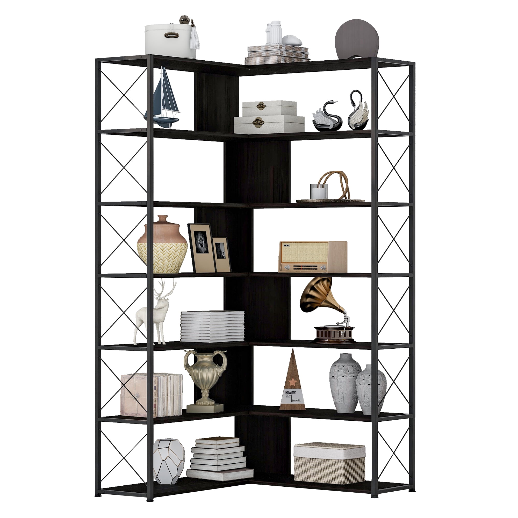 Aukfa L Shaped Corner Bookcase,7-Tier Tall Bookshelf with 7 Shelf ...