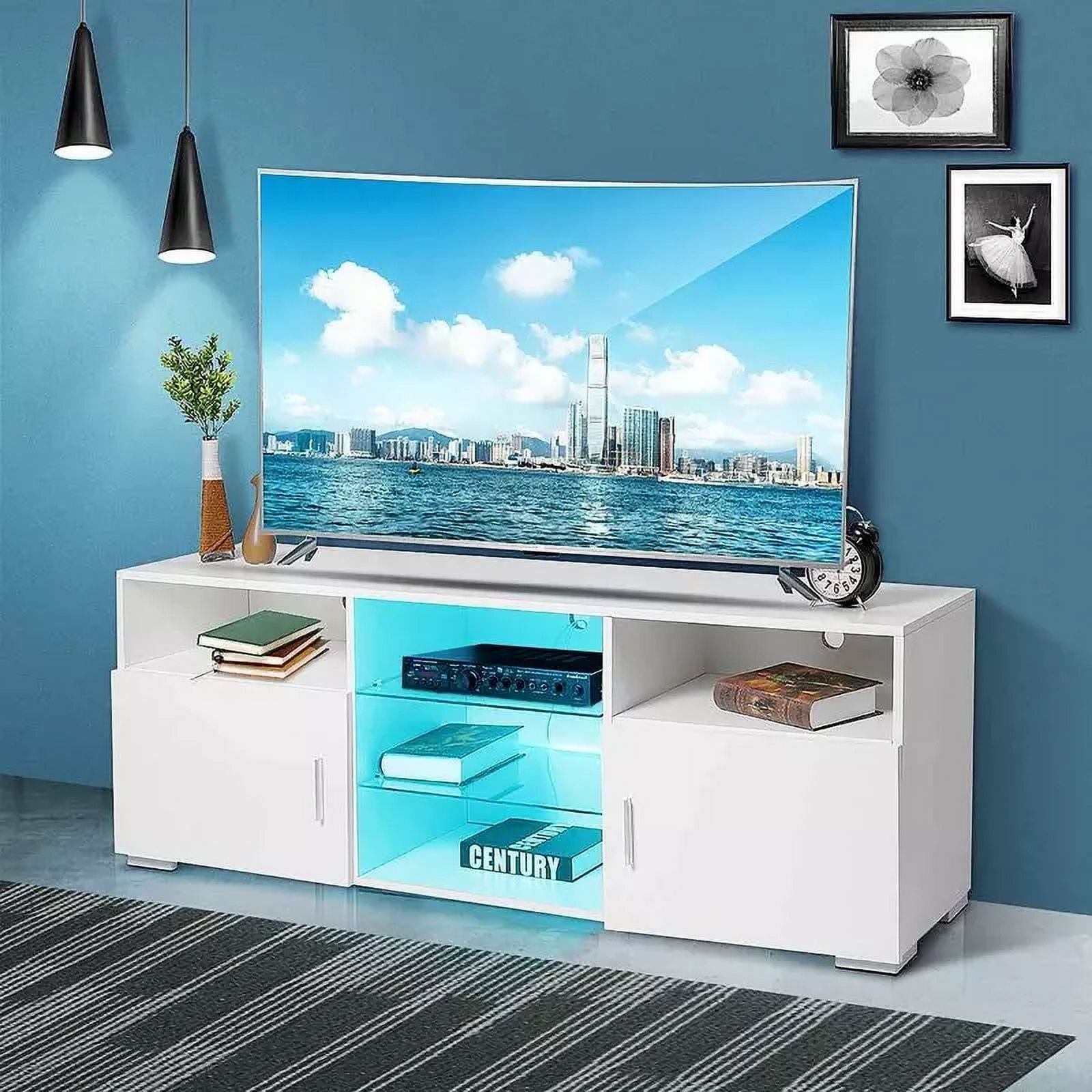 Aukfa LED TV Stand for TV up to 32-60", Storage Console Table for ...