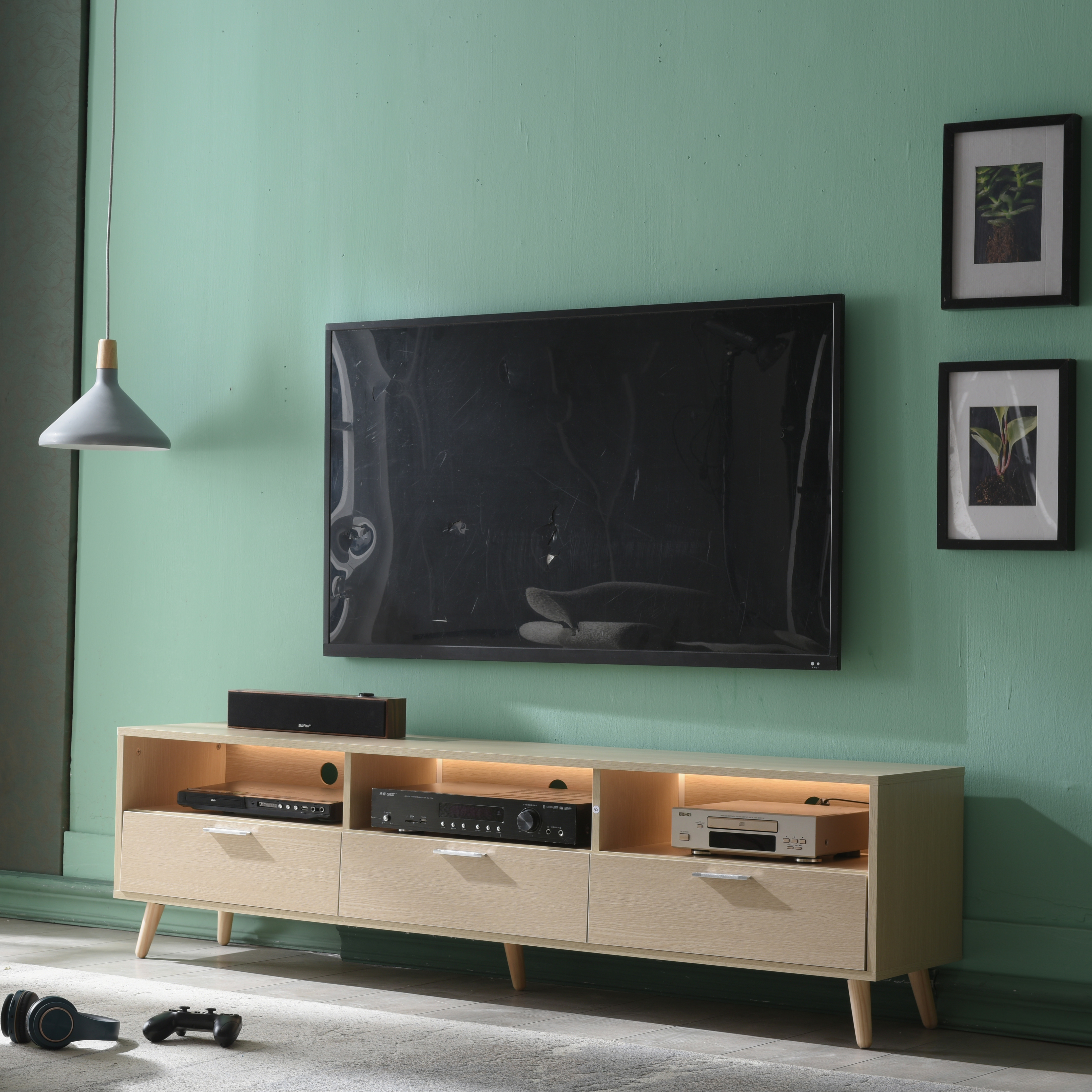 Aukfa LED TV Stand for TV up to 65" 70",Storage Console Table for ...