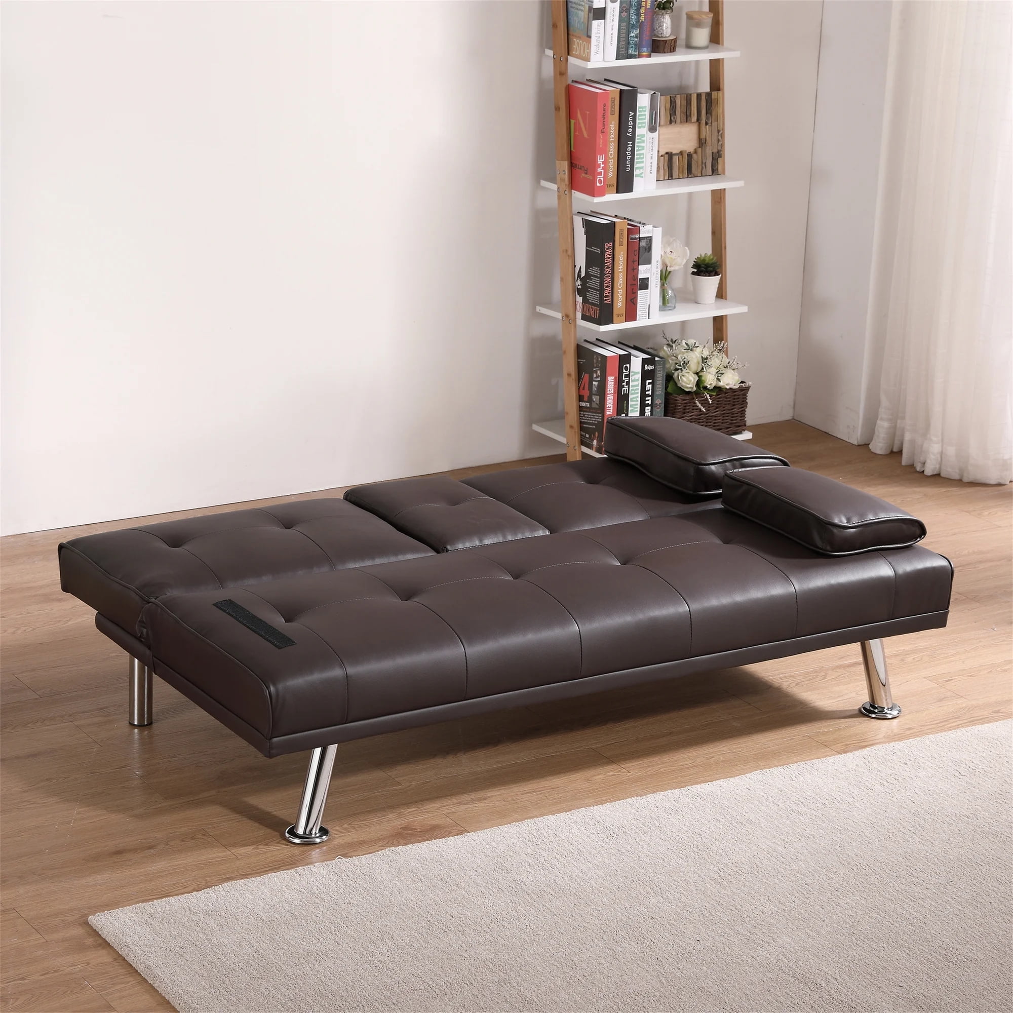Aukfa Leather Futon Sofa Bed Modern Convertible Couch Folding Chaise ...