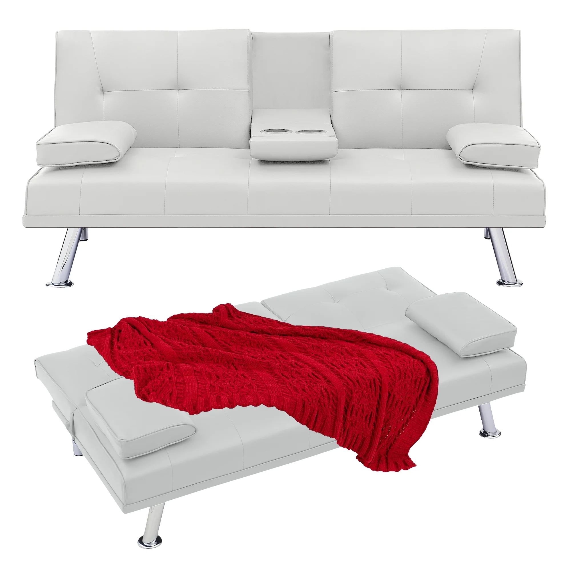 Aukfa Leather Futon Sofa Bed Modern Convertible Couch Folding Chaise ...