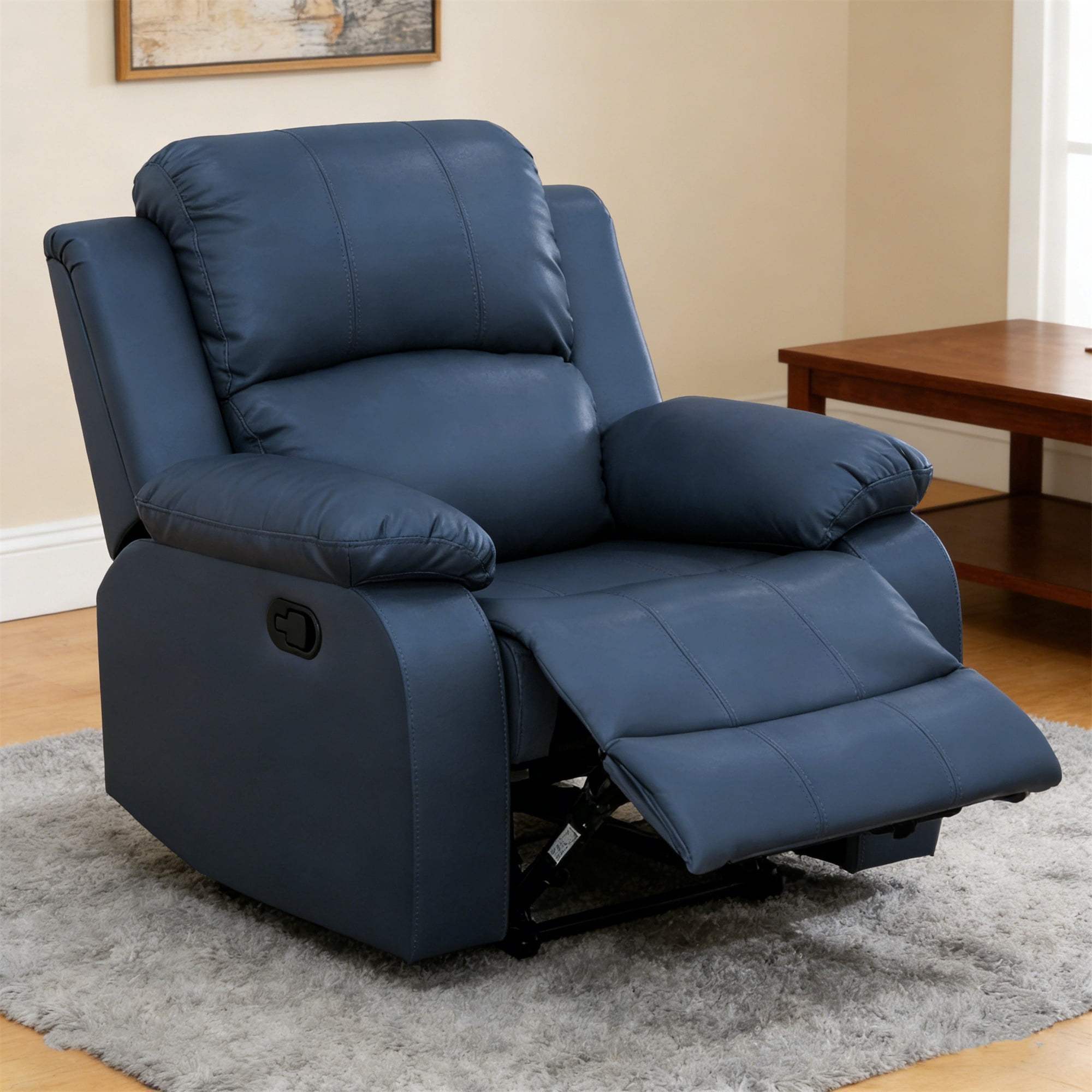 Aukfa Leather Recliner Chair Overstuffed Adjustable Armchair for Living ...