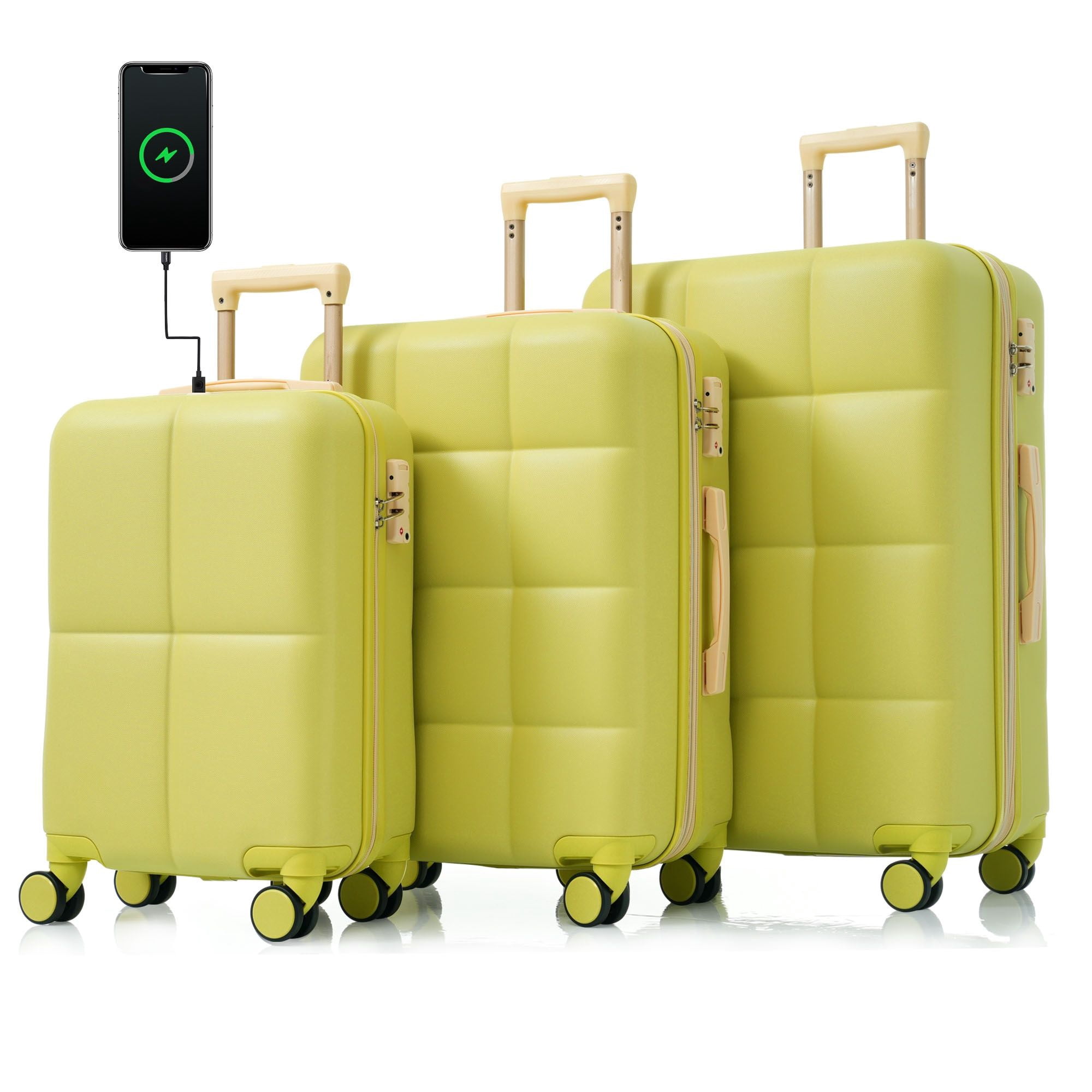 Aukfa Luggage Set, 3 Piece Expandable Hardshell Suitcase with USB Port ...