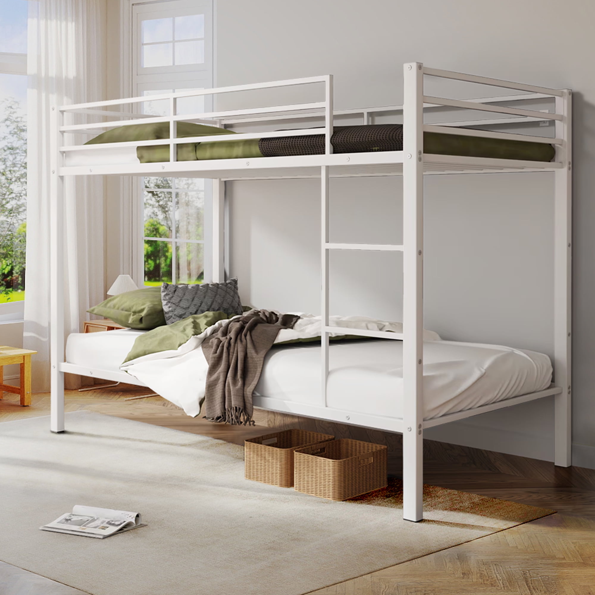 Aukfa Metal Bunk Bed Twin Over Twin, High Guardrail and Metal Slats, Space-Saving Bed Frame for ...