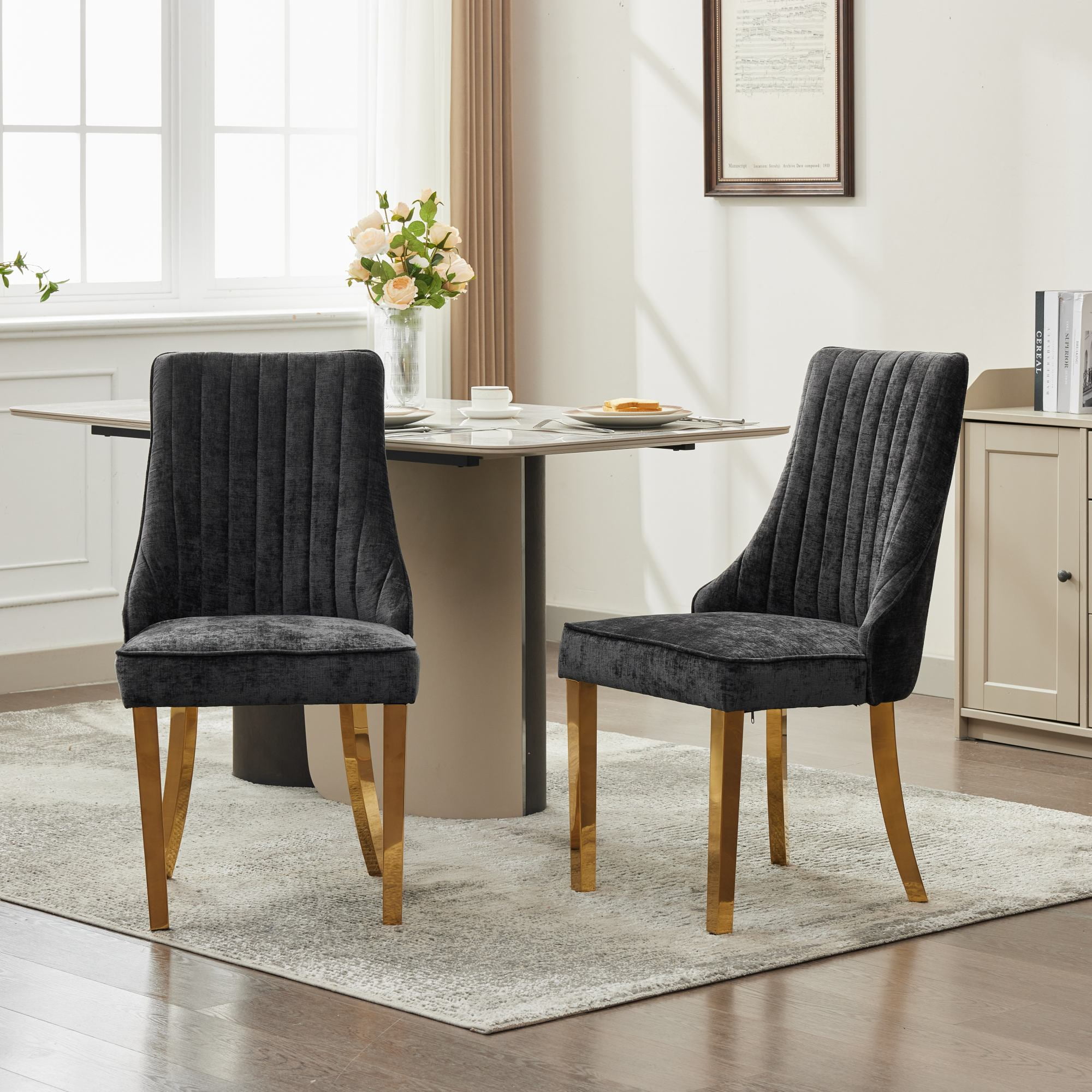 Aukfa Modern Chenille Dining Chairs Set of 2, Upholstered Kitchen Side ...