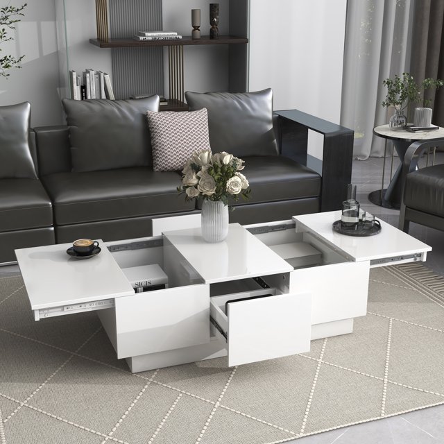 Aukfa Modern Extendable Coffee Table - Rectangle Cocktail Table with ...