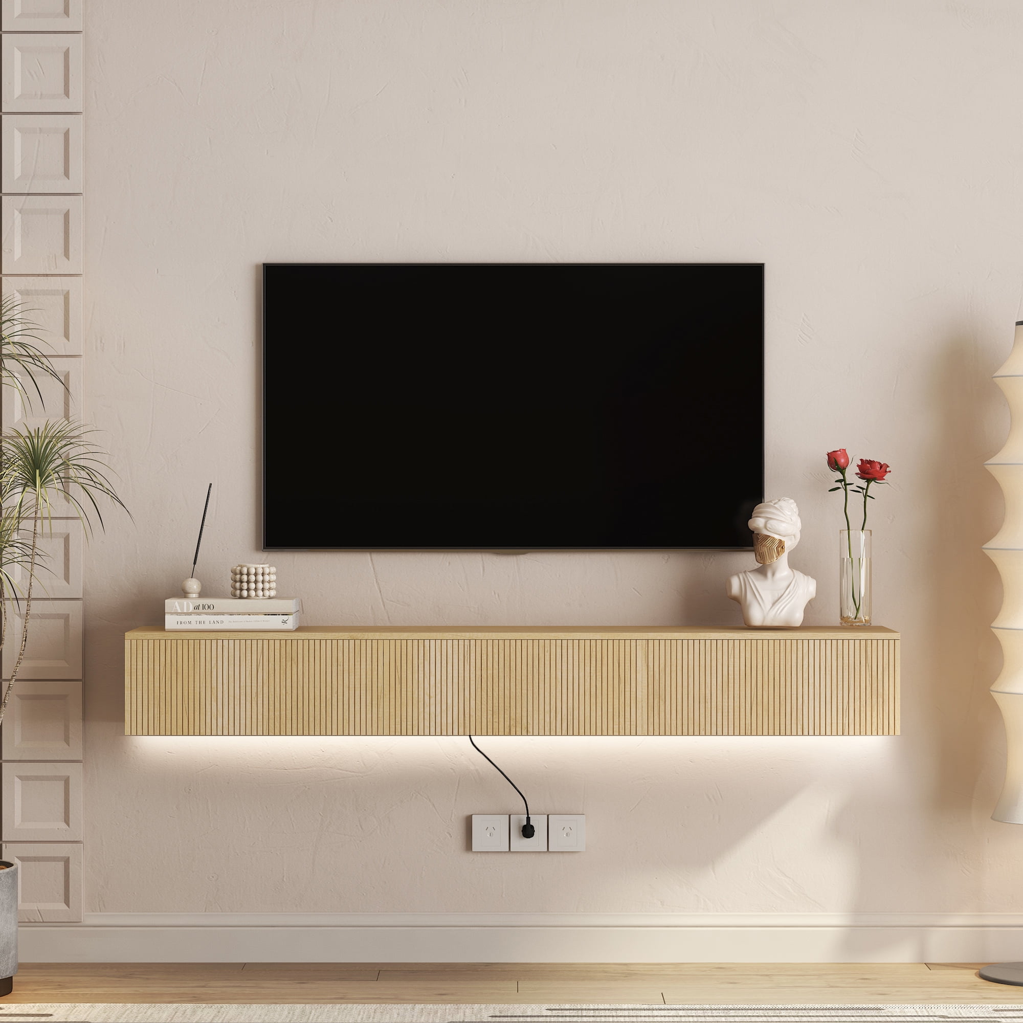 Aukfa Modern Floating TV Stand Wall Mounted for TVs up to 70 with 16 ...