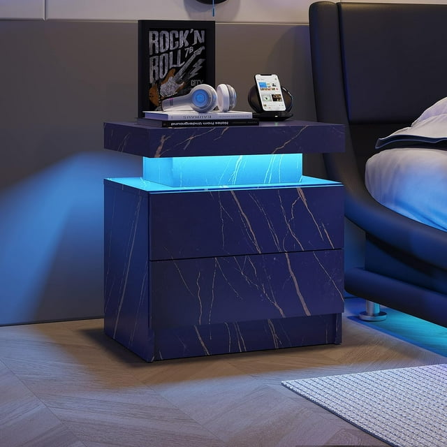Aukfa Modern LED Nightstand Bedside Table End Side with 2 Drawers for ...