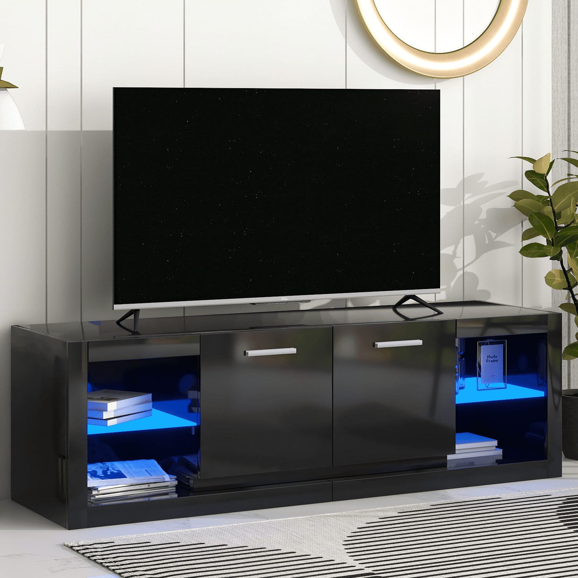 Aukfa Modern LED TV Stand for TVs Up to 70'', TV Cabinet with Tempered ...