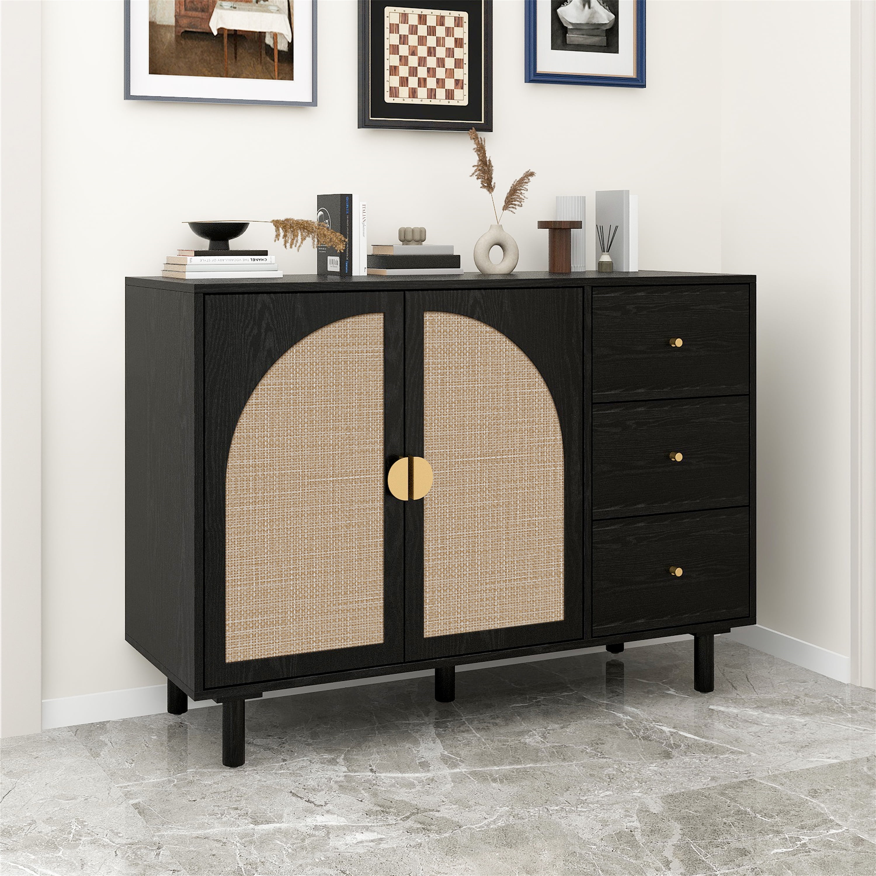 Aukfa Modern Storage Cabinets with 3 Storage Drawer & 2 Door for Living ...