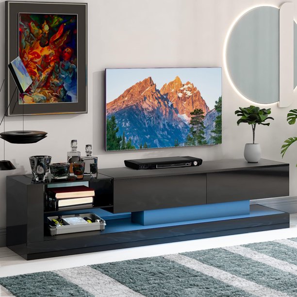 Aukfa Modern TV Stand for TVs up to 75", TV Console Table, LED Lights ...