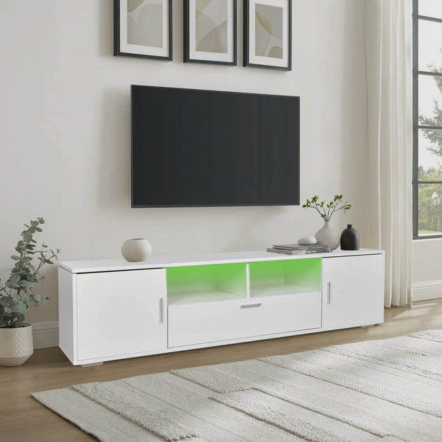 Free Shipping! Aukfa Modern LED TV Stand for TVs up to 75 - White Wood ...