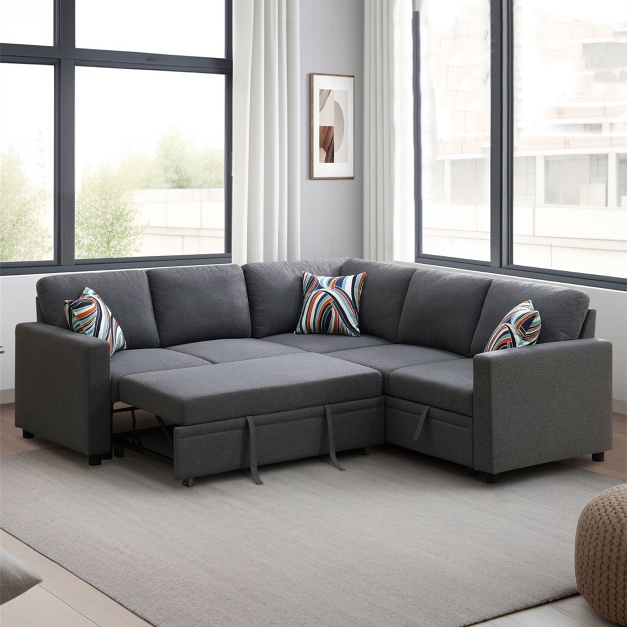 Aukfa Modular Sectional Sleeper Sofa with Pull Out Bed&Storage Seat for ...
