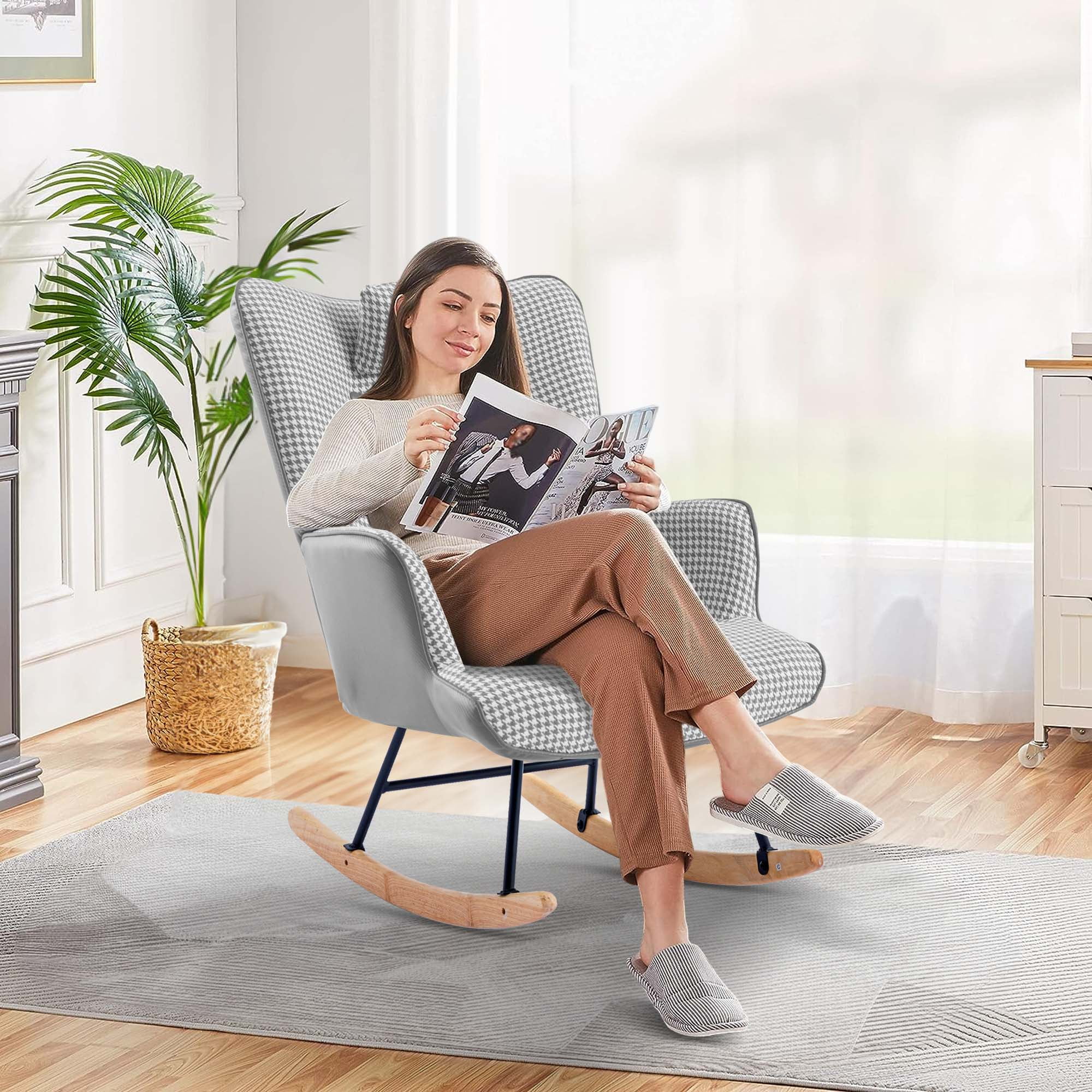 Aukfa Nursery Rocking Chair, Upholstered Glider Rocker Rocking Accent ...