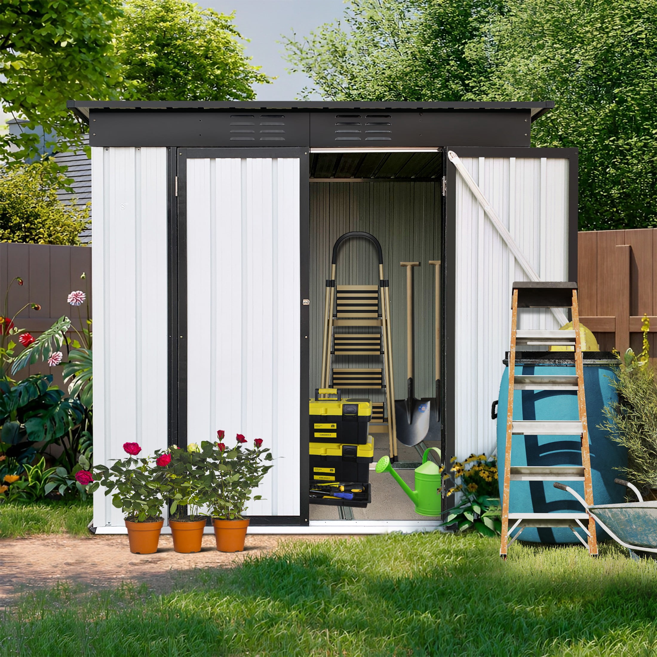 Aukfa Outdoor Storage Shed, 6 X 4 FT Metal Garden Shed, Waterproof Tool ...