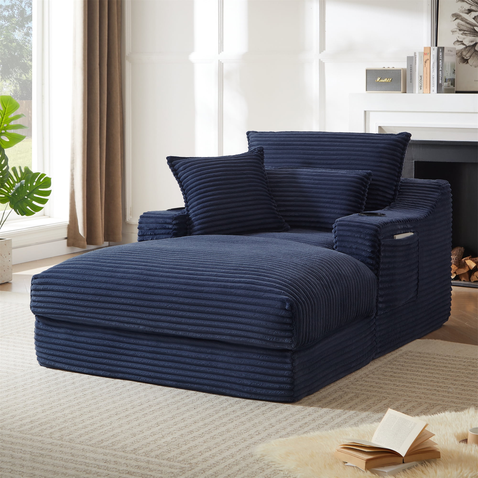 Aukfa 68" Oversized Chaise Lounge Chair with 2 Cup Hoders&Side Pockets ...