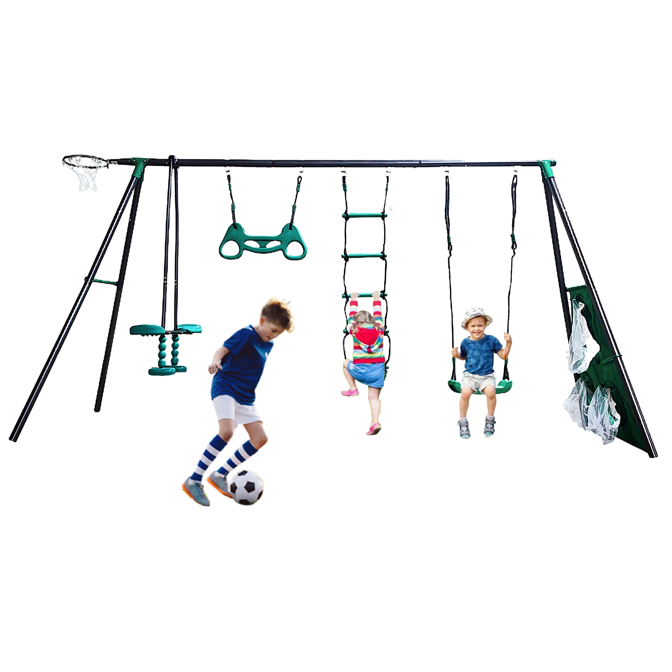 Aukfa Playground Sets for Backyards, Kids Outdoor Swing Sets Metal ...
