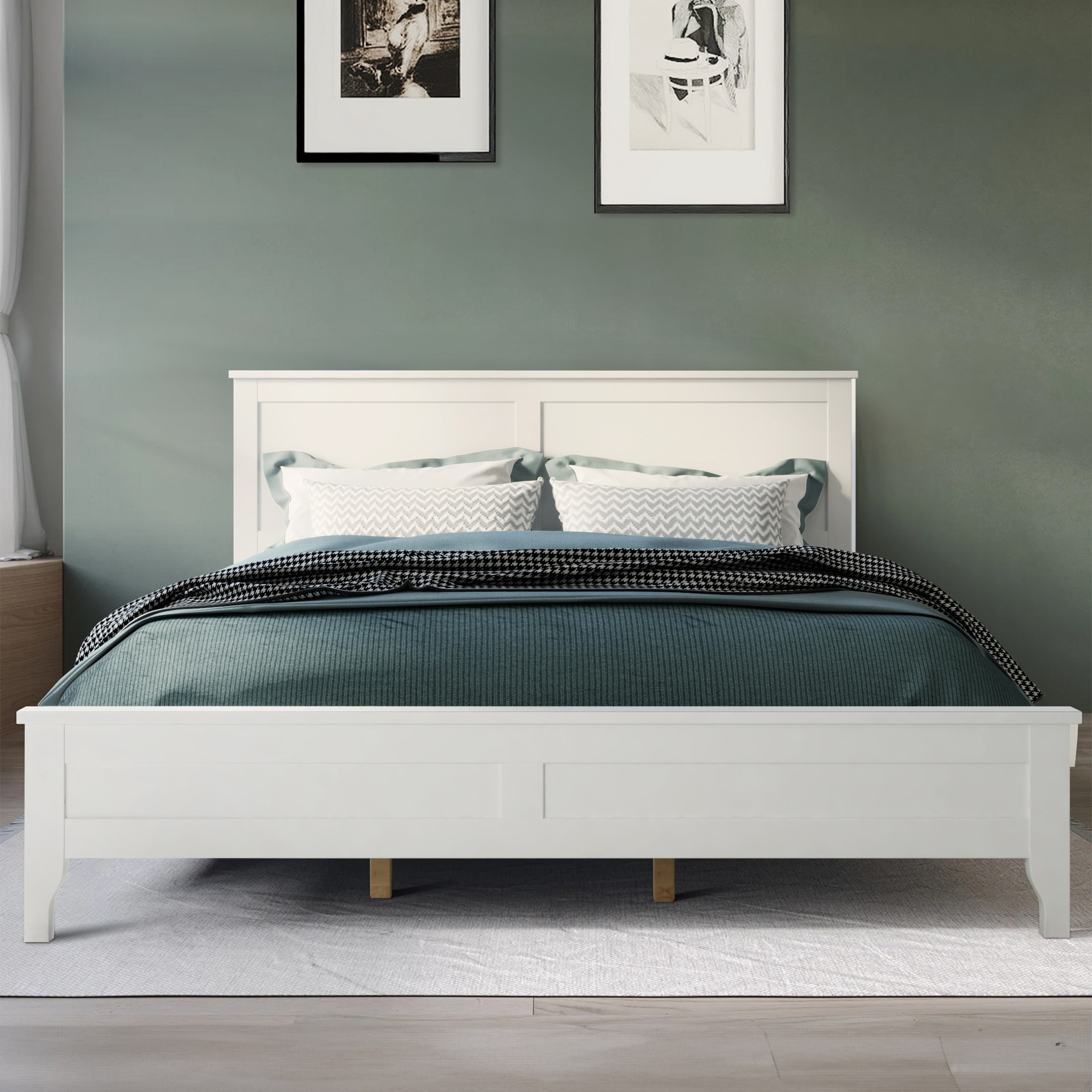 Free Shipping! Aukfa Queen Bed Frame with Headboard, Solid Pine Wood ...