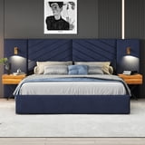 Aukfa Queen Size Upholstered Bed Frame with Nightstands and LED Lights ...