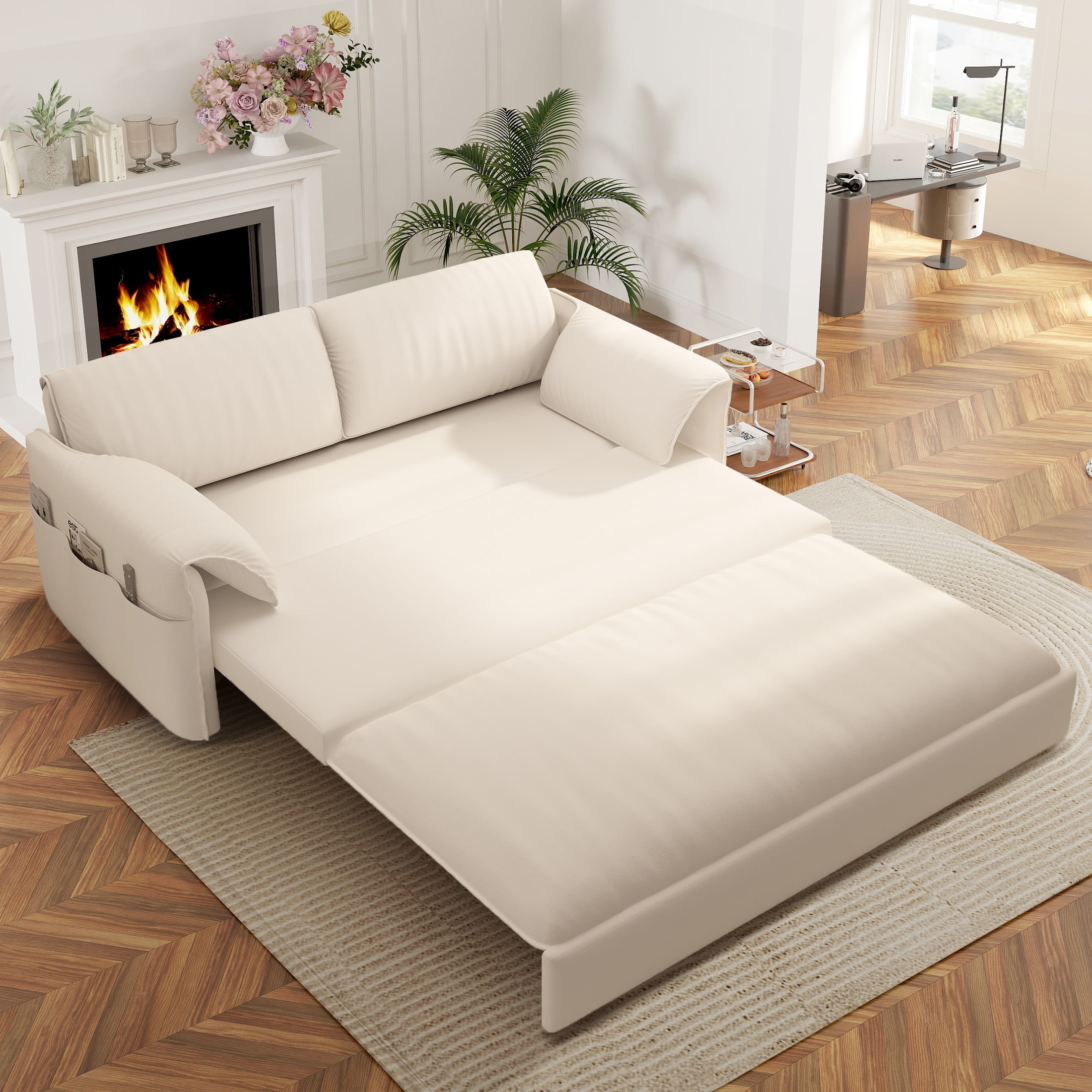 Free Shipping! Aukfa Queen Sleeper Sofa Bed Convertible Velvet Loveseat ...