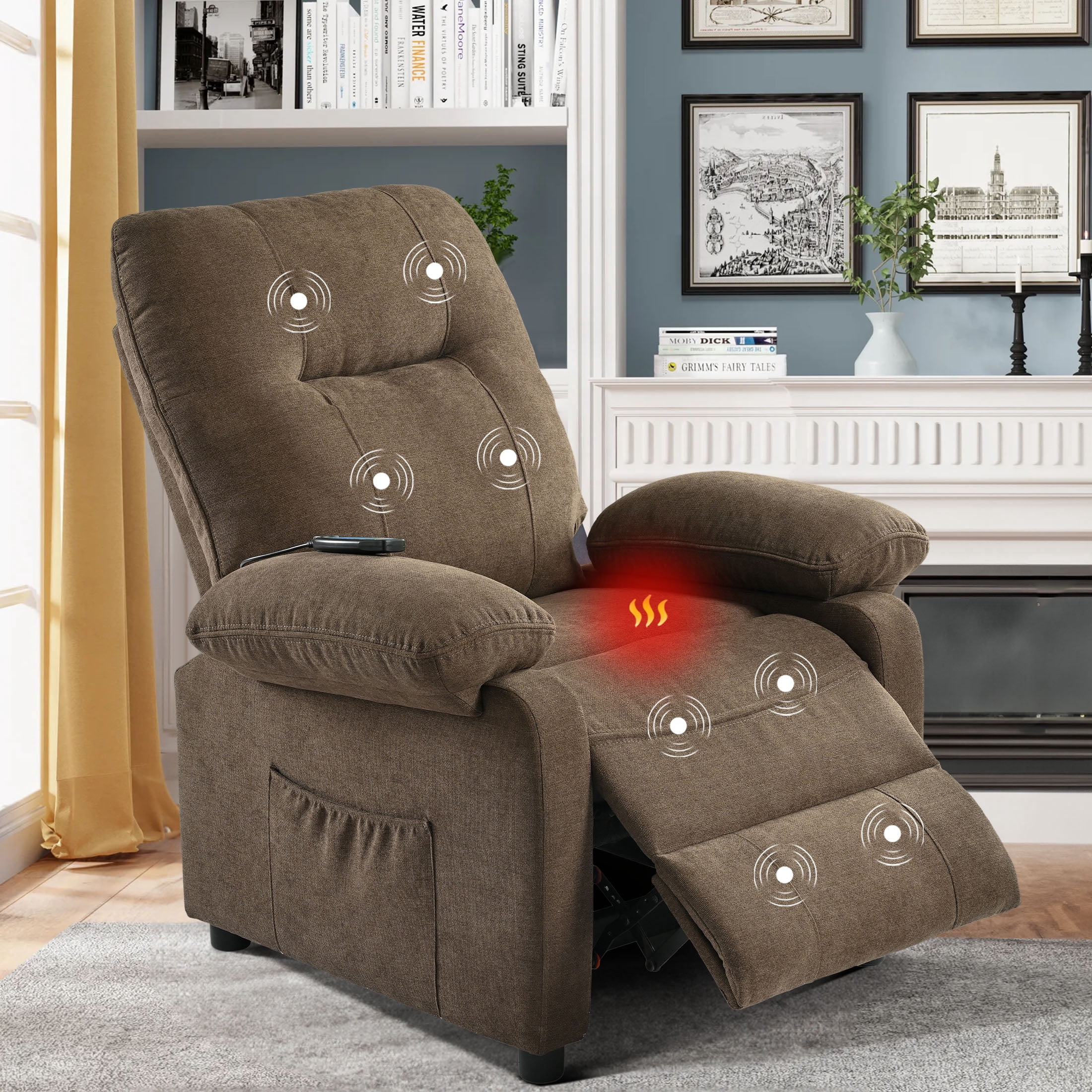 Aukfa Recliner Chair with Massage and Heat, Manual Control, Brown ...
