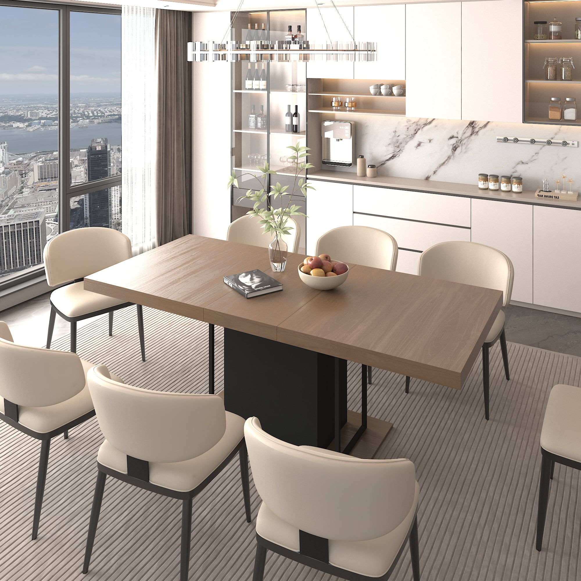 Aukfa Rectangular Dining Room Table for 6-10, Extendable Kitchen Tables ...