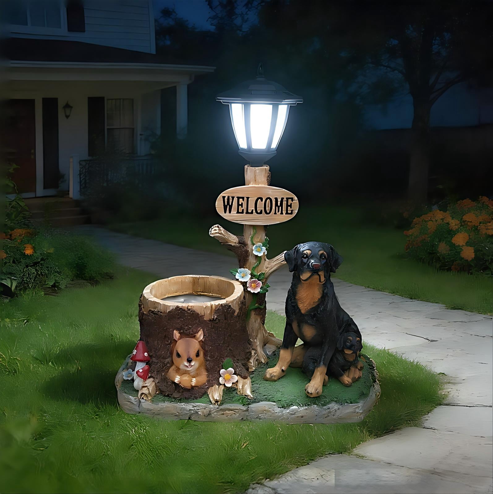 Aukfa Rottweiler Dog Planter Statue with WELCOME Sign & Solar LED Light ...