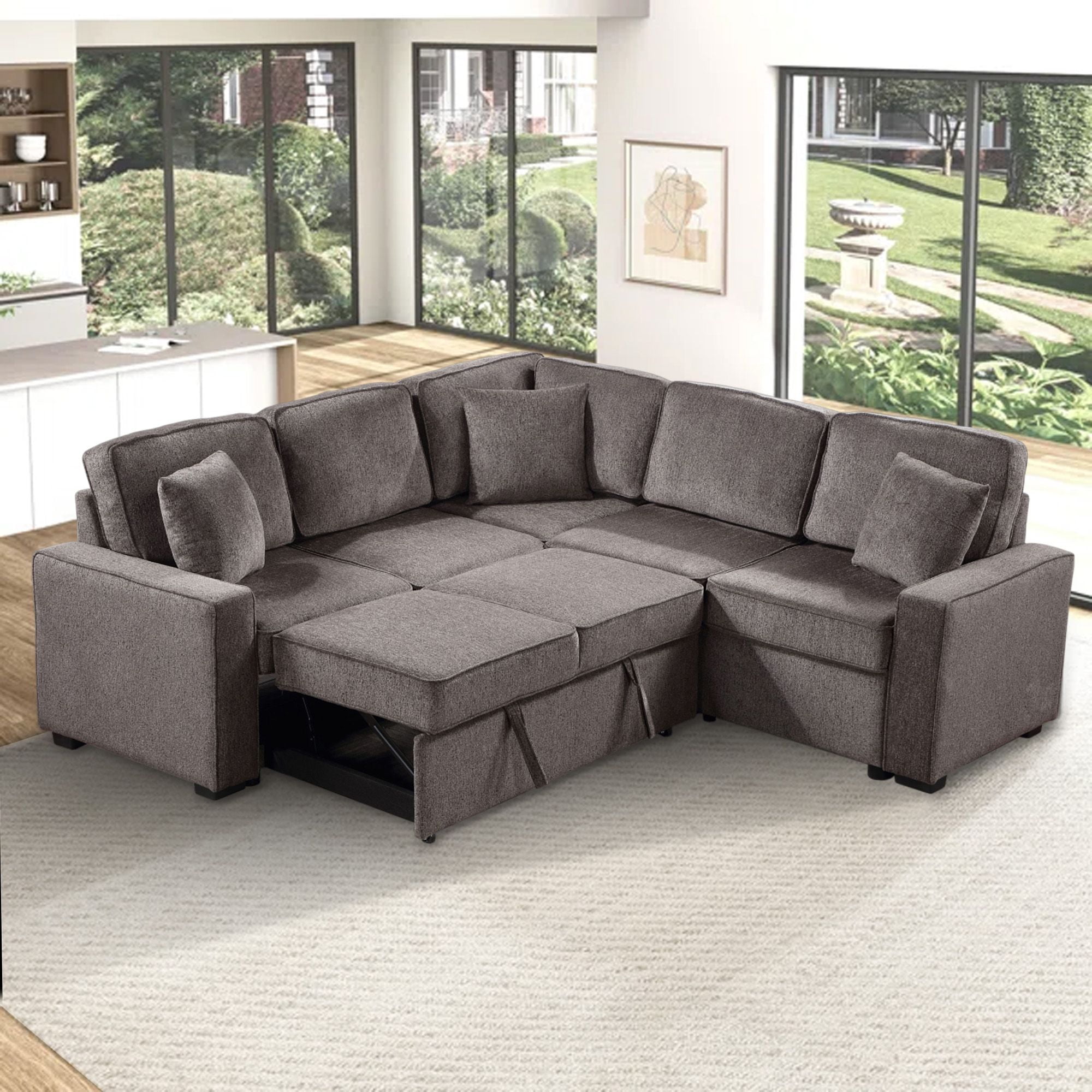 Aukfa Sectional Sleeper Sofa with Pull Out Bed, L Shaped Sectional ...
