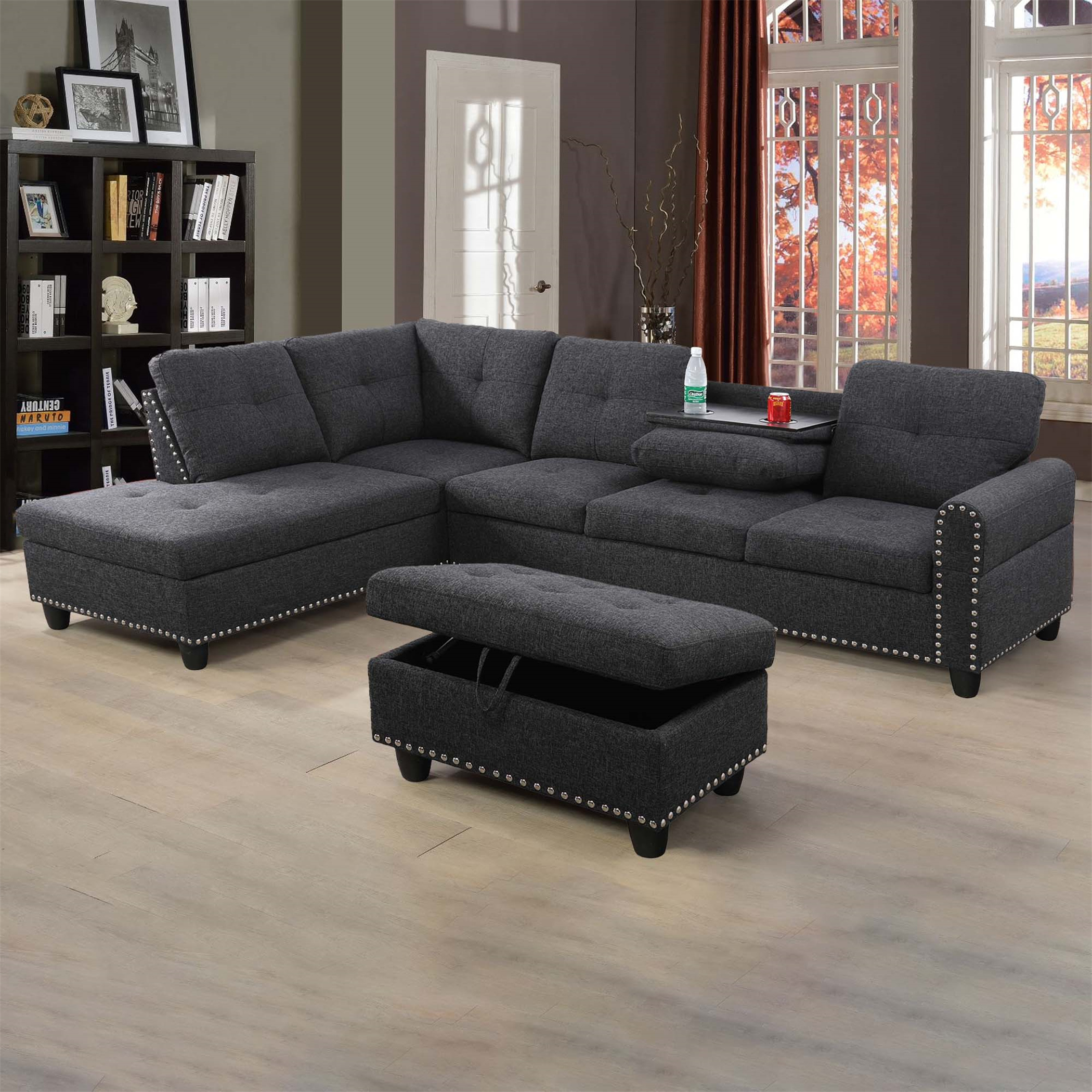 Chic Home Jasper Left Facing Sectional Sofa PU Leather Upholstered ...