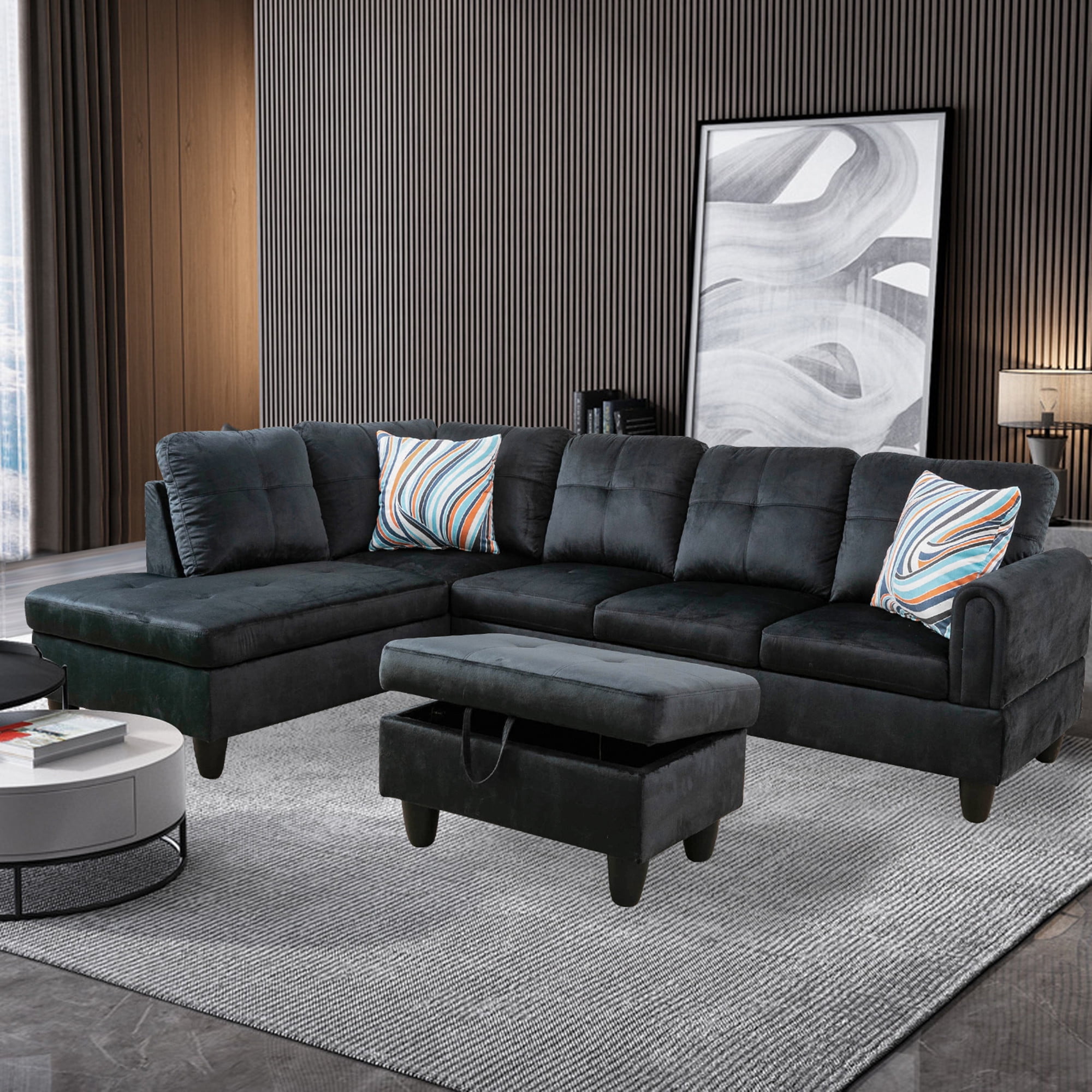 Aukfa Sectional Sofa, Living Room Couch with Storage Ottoman, Left ...