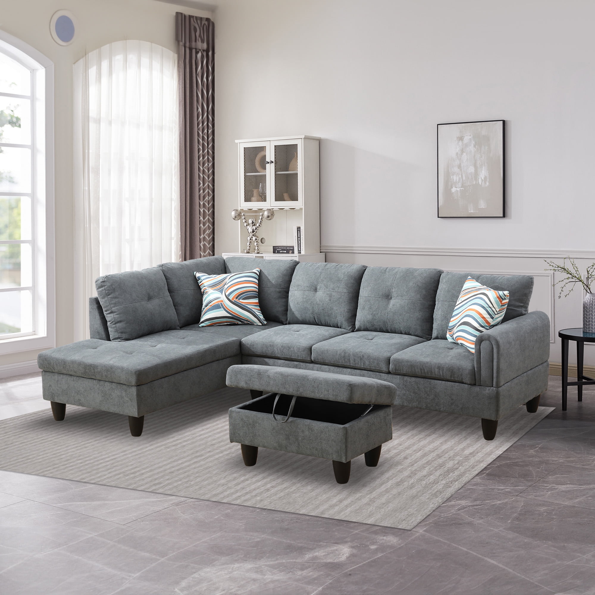 Aukfa Sectional Sofa, Living Room Couch with Storage Ottoman, Left ...