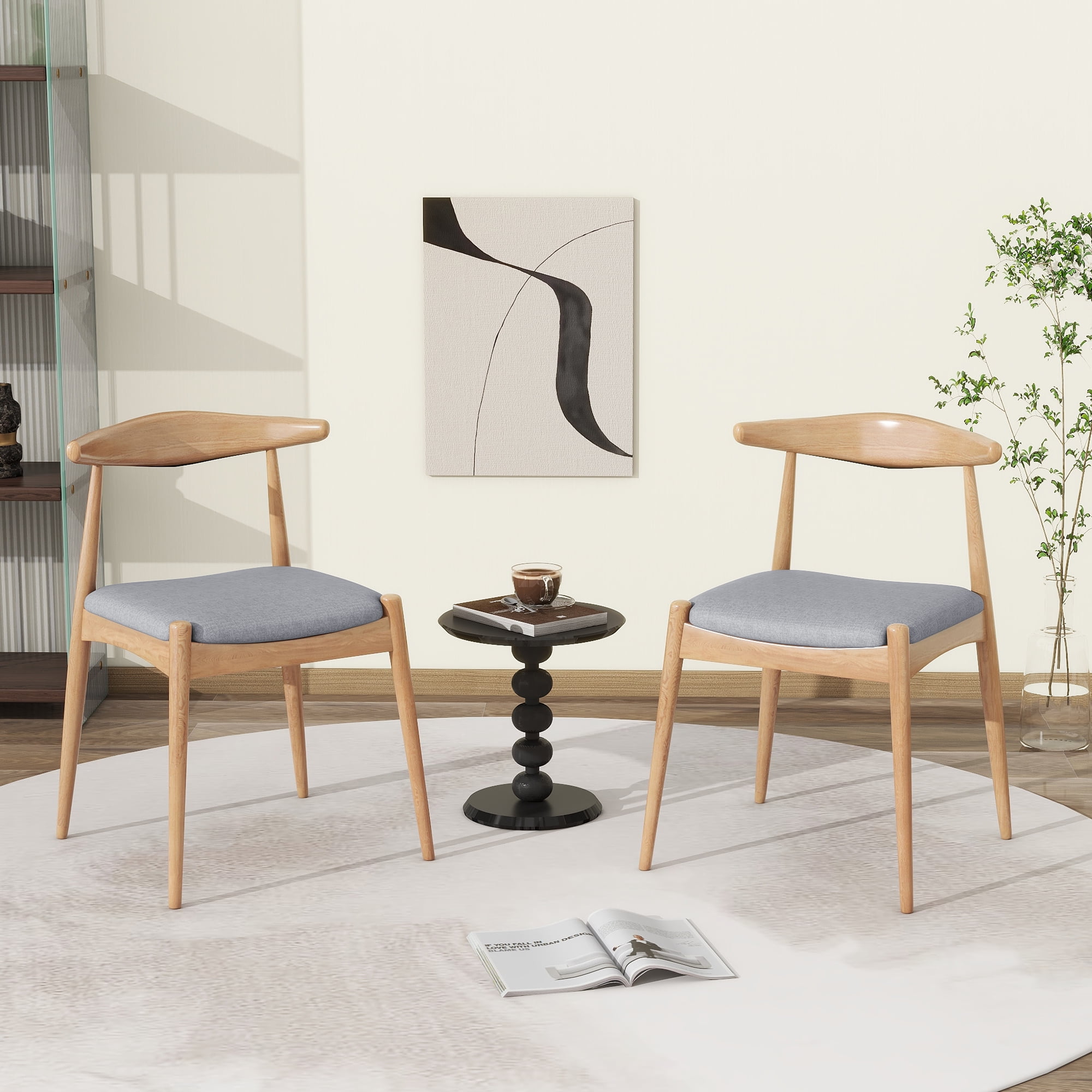 Aukfa Set of 2 Mid-Century Modern Dining Chairs, Upholstered Seat ...