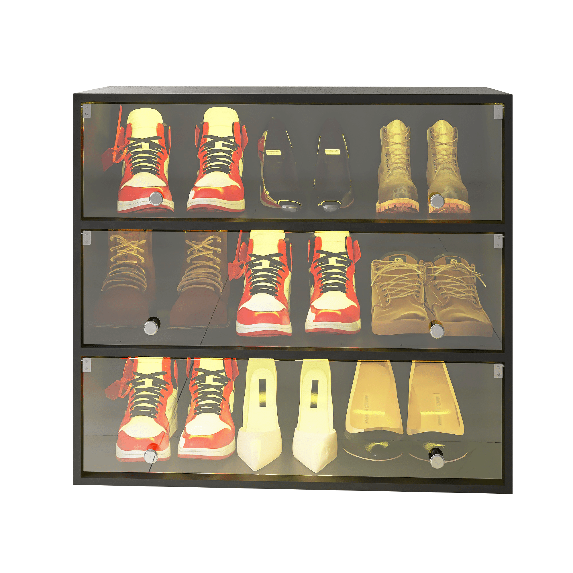 Aukfa Shoe Organizer Storage Cabinet,3 Tier Wood Shoe Box w/ LED APP ...