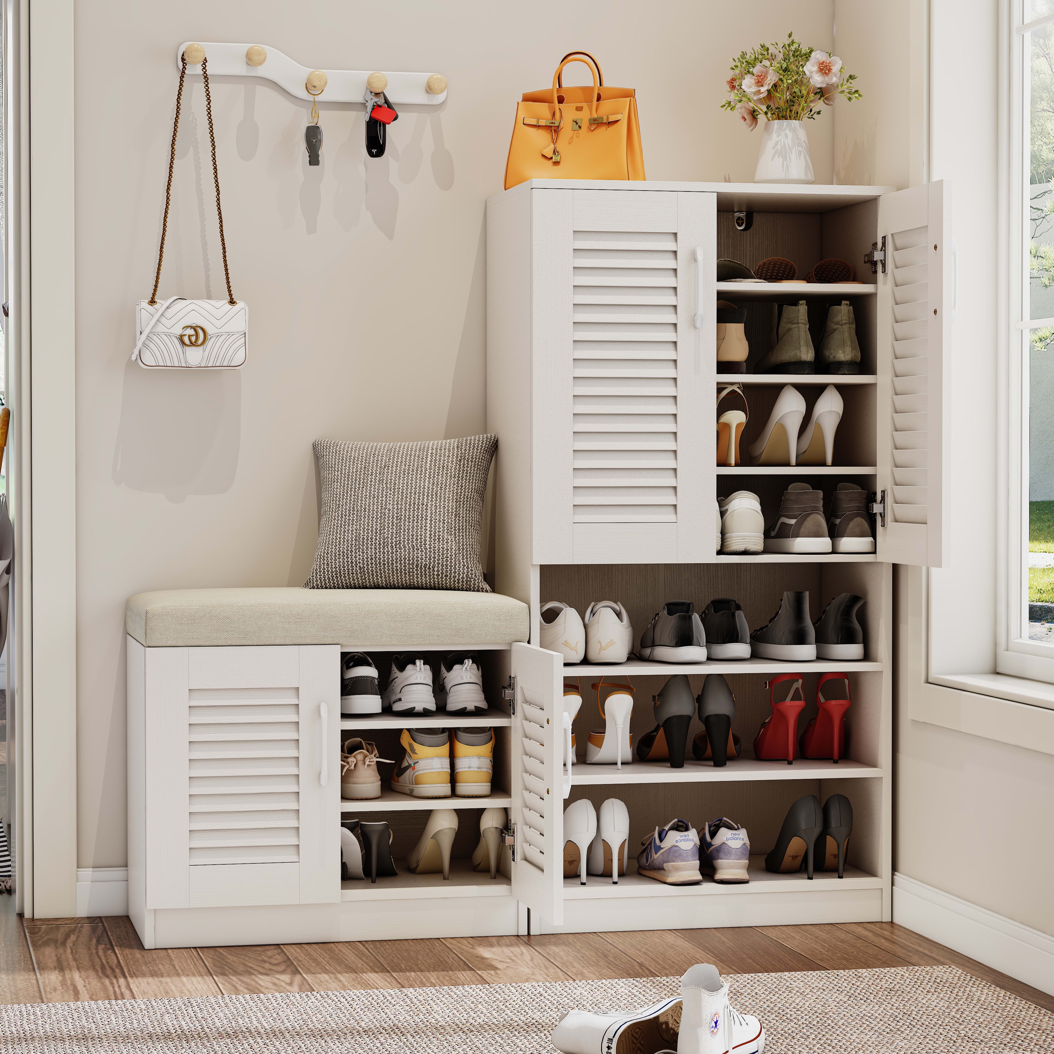Aukfa Shoe Storage Cabinet with Cushion Bench, Shoe Bench Freestanding ...