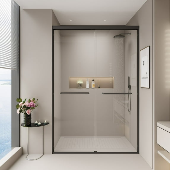 Aukfa Shower Doors, 44 - 48" W x 72" H Sliding Glass Shower Door, Matte ...