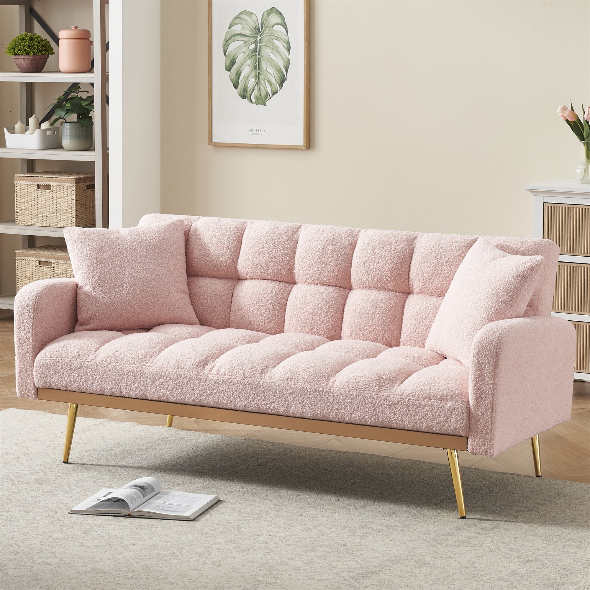 Aukfa Square Tufted Futon Convertible Sofa Bed for Home Office, 2 ...
