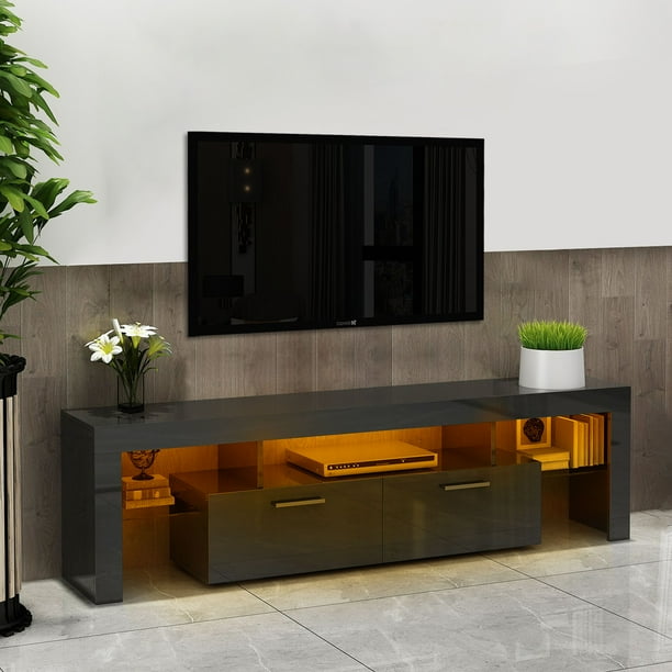 Aukfa TV Stand with 16 LED Lights and 2 Cabinets for TVs up to 70 ...