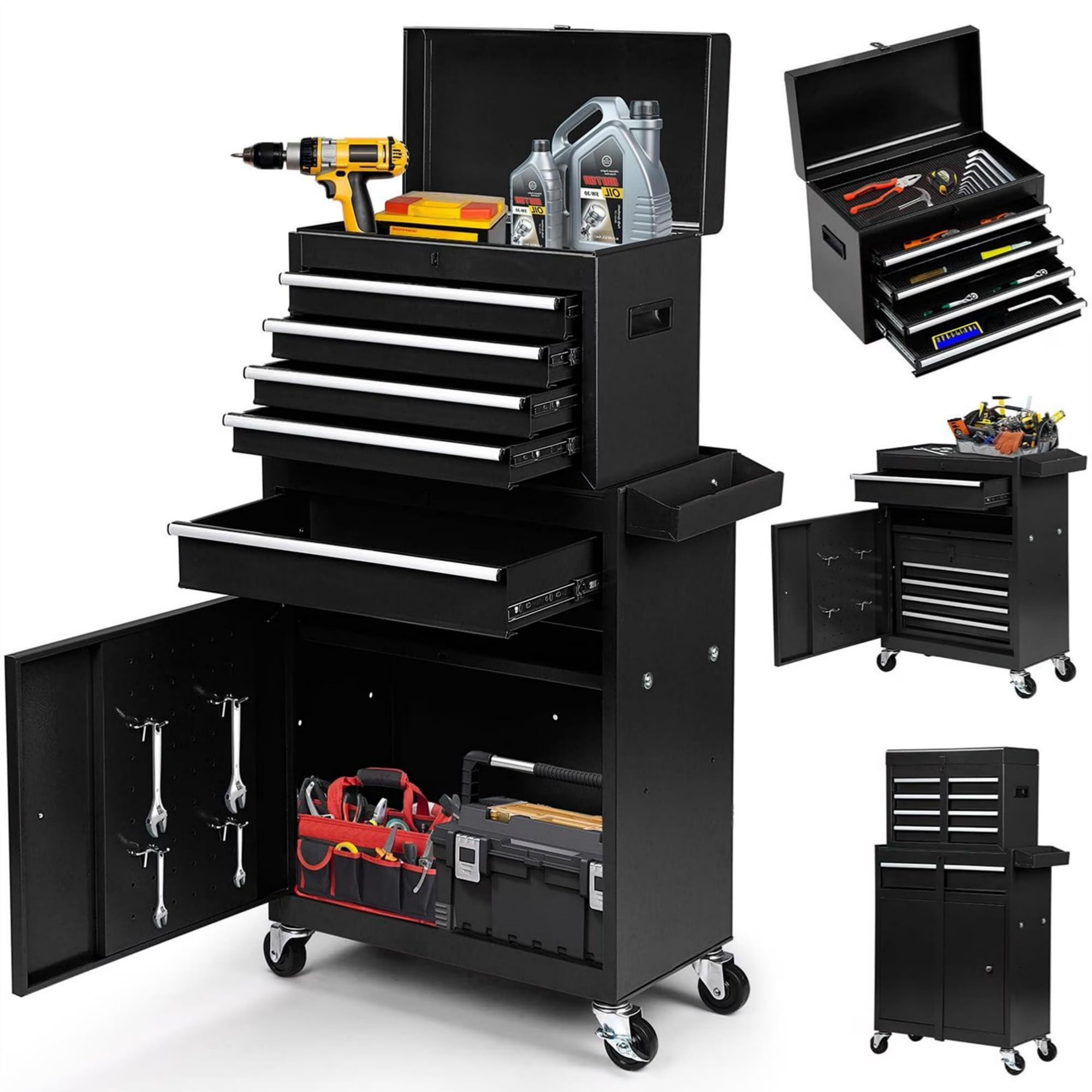 Aukfa Tool Chest, 2 in 1 Steel Rolling Tool Box & Cabinet On Wheels for ...