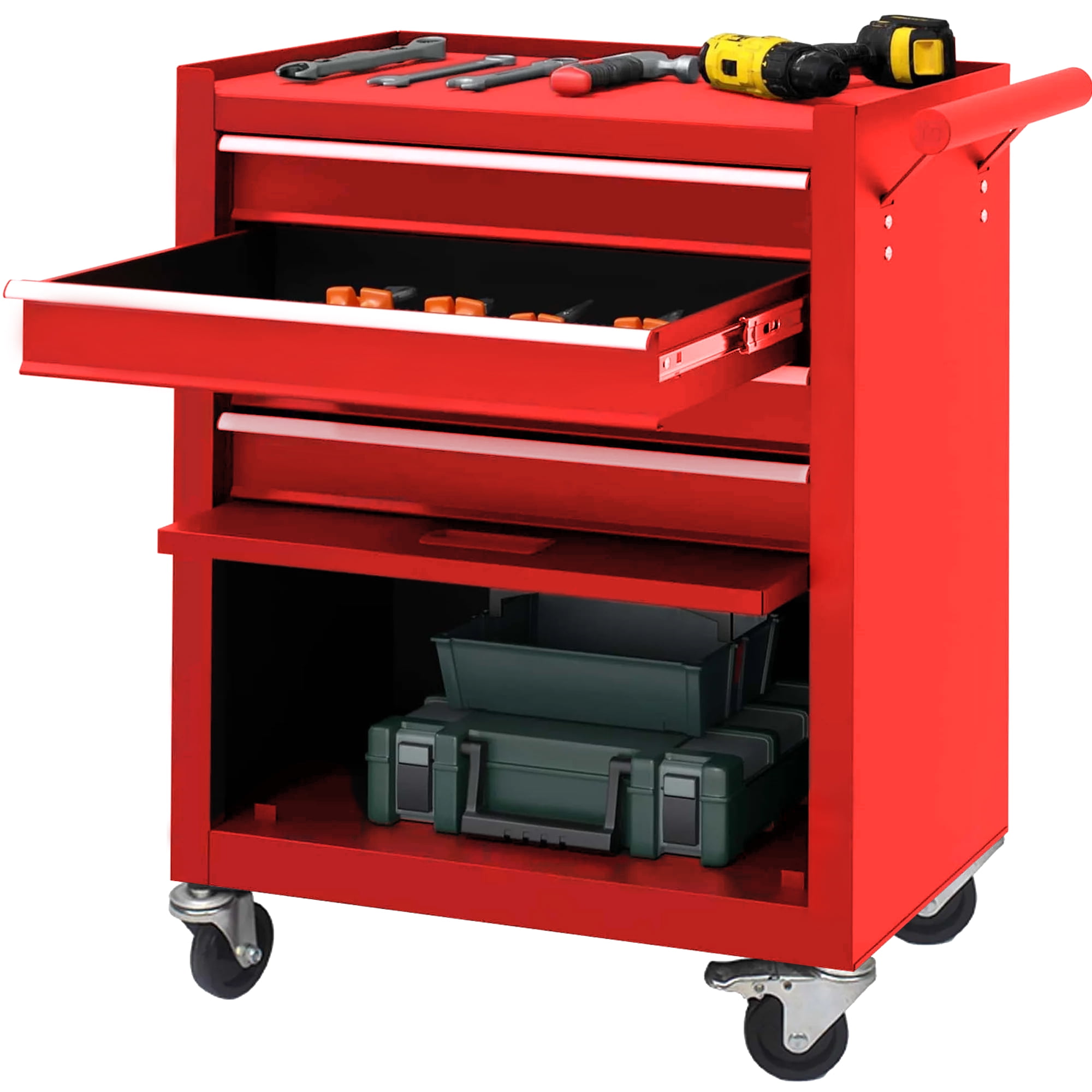 Aukfa Tool Chest, 24.5 in Steel Rolling Tool Box & Cabinet On Wheels ...