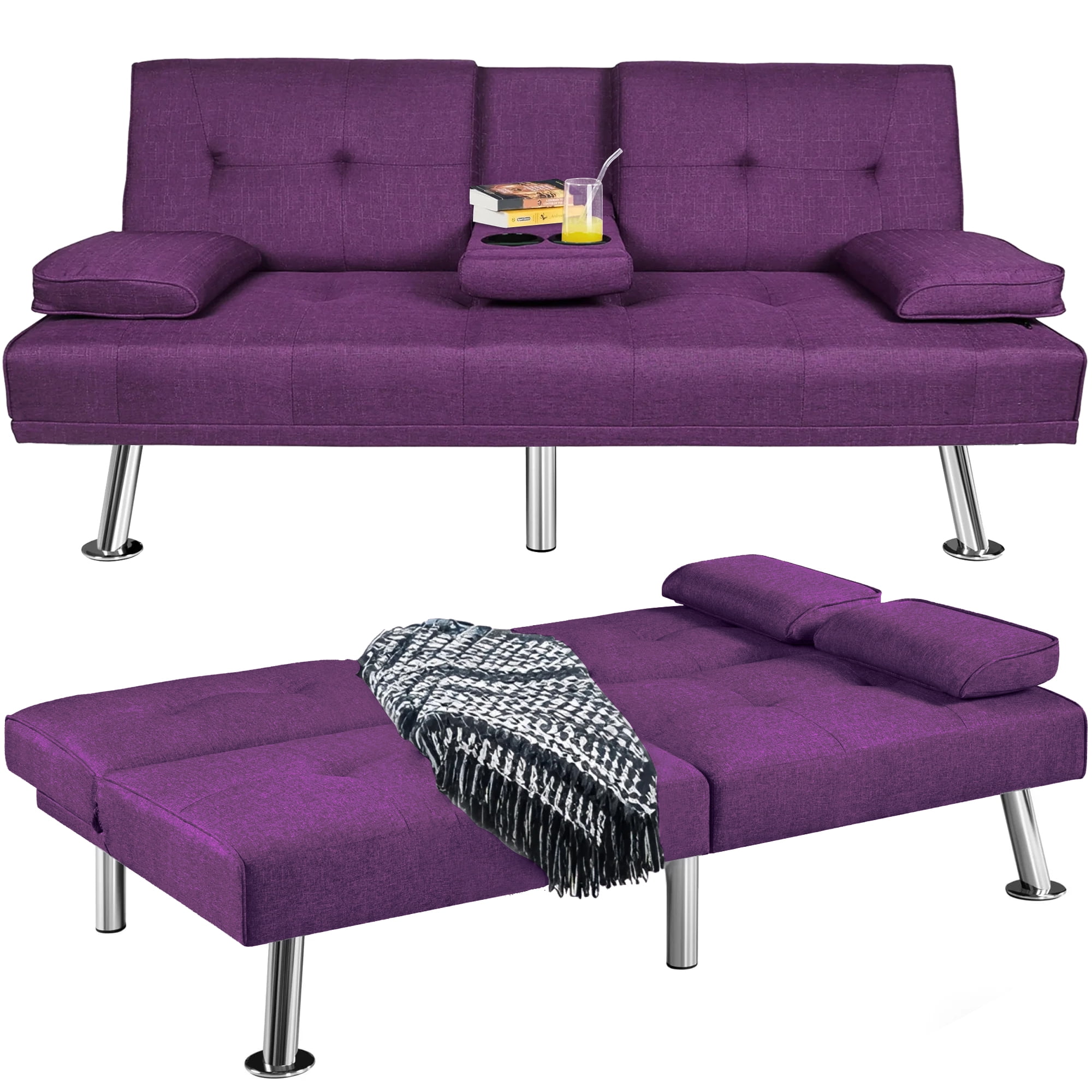 Aukfa Tufted Futon Convertible Sofa Bed - Purple Linen - Walmart.com
