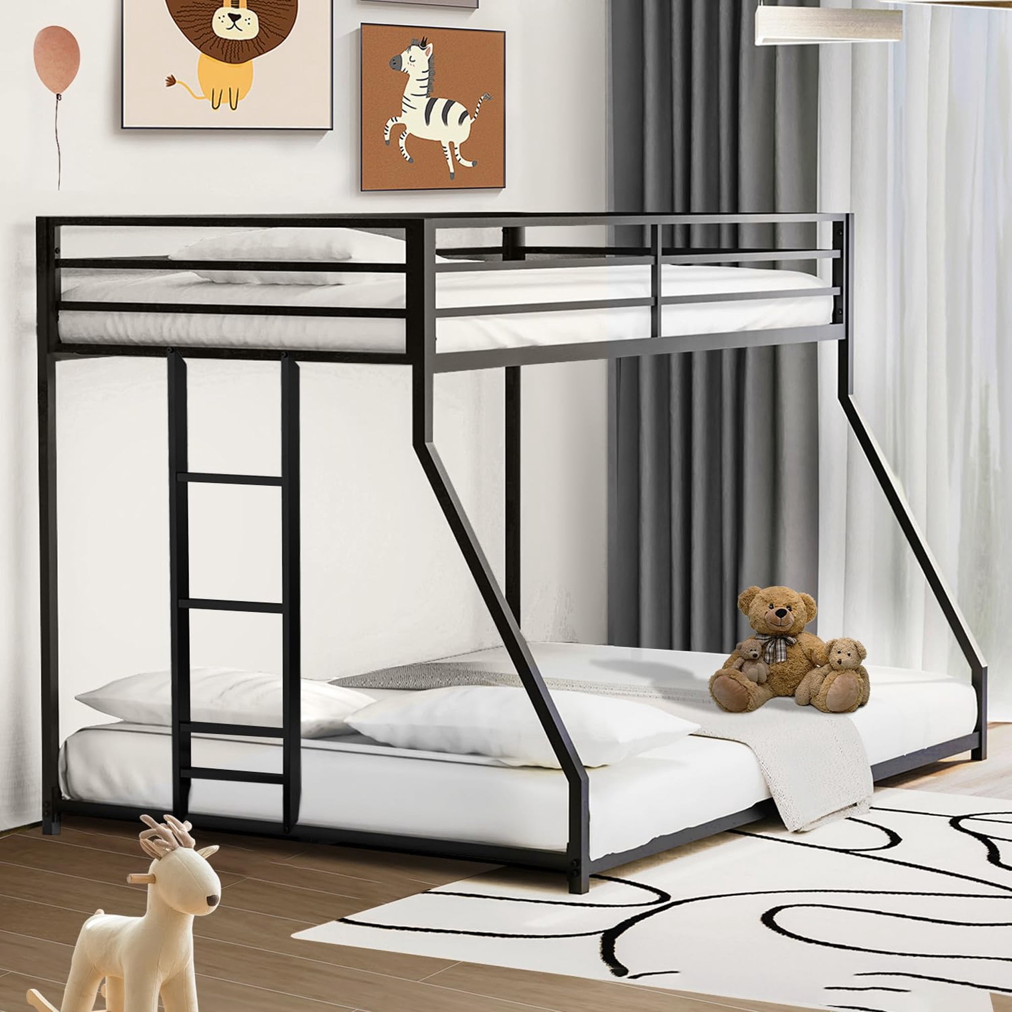 Aukfa Twin over Full Metal Bunk Bed - Heavy Duty - Black - Walmart.com