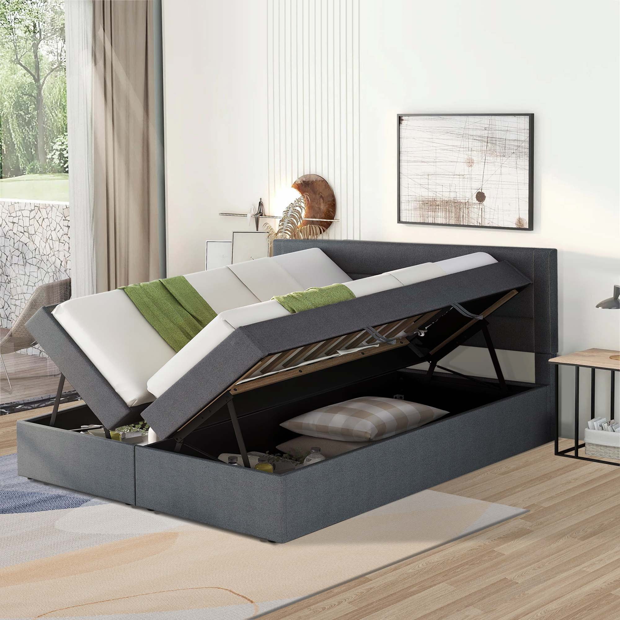 Aukfa Upholstered Platform Bed with Lift up Storage Underneath, Queen ...