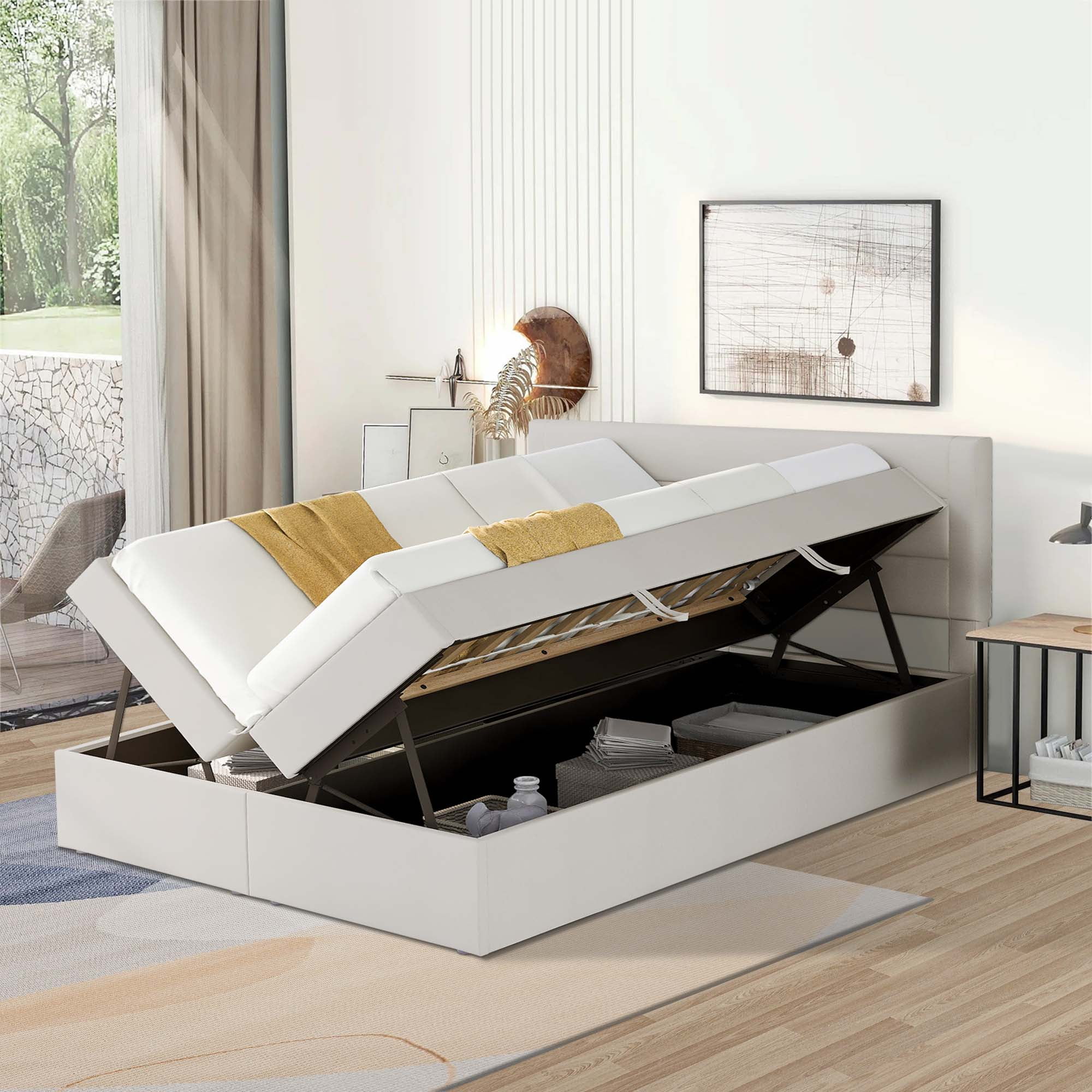 Aukfa Upholstered Storage Bed, Full Size Platform Bed with Hydraulic ...