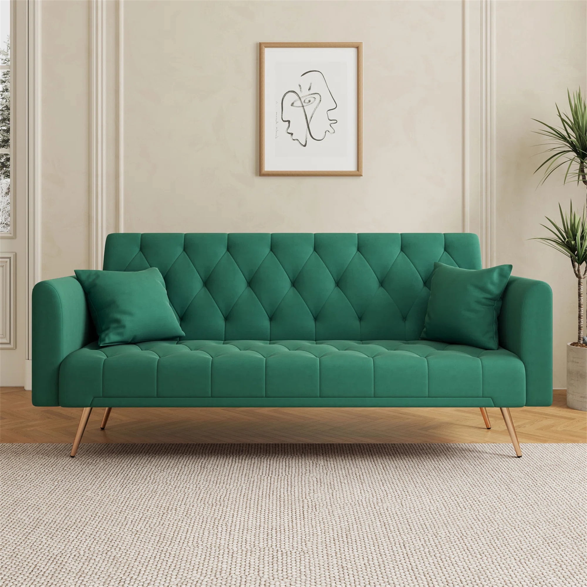 Aukfa Velvet Futon Convertible Sofa Bed, Upholstered Arm Couch for Home ...