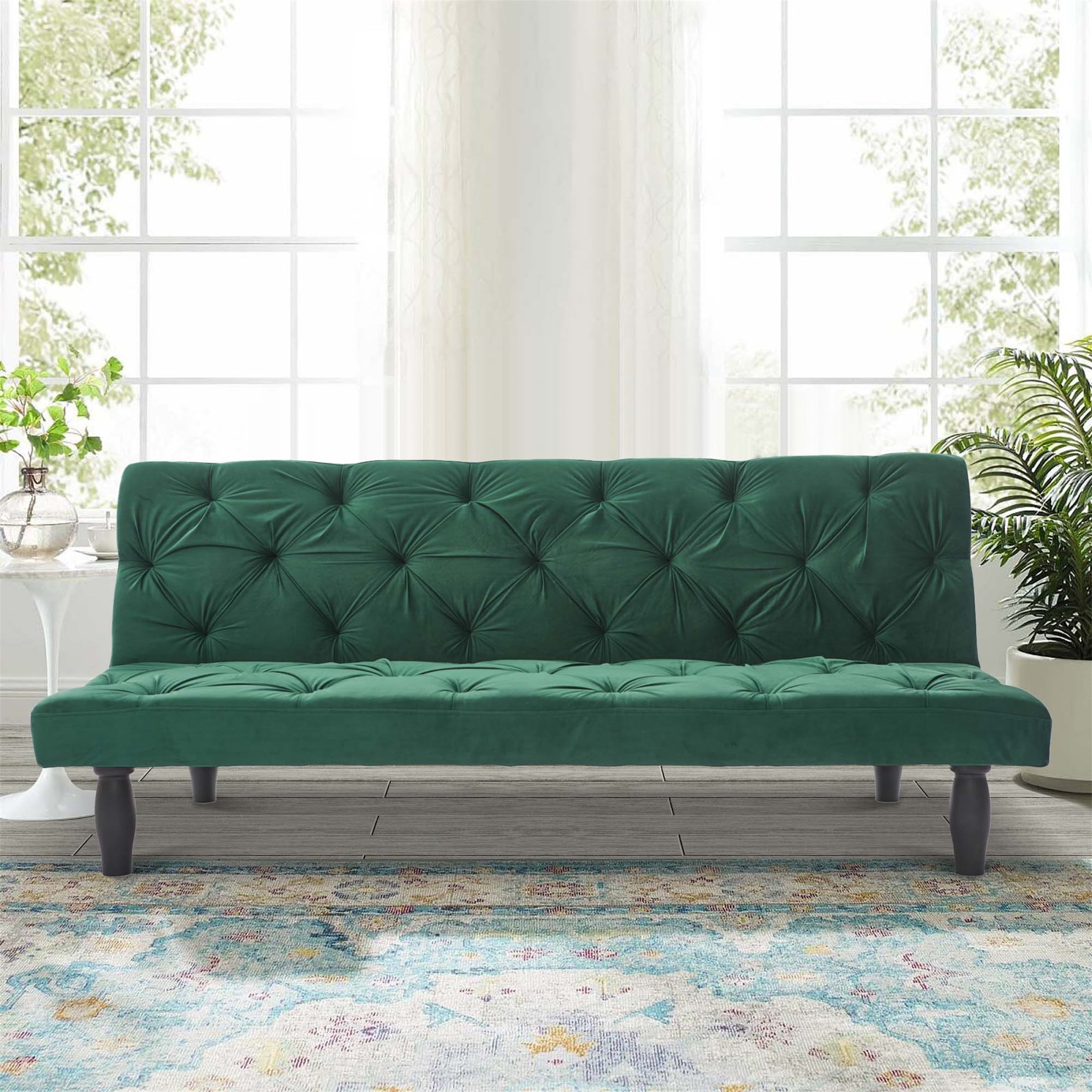 Aukfa Velvet Futon Convertible Sofa for Home Office, Tufted Back, Space ...